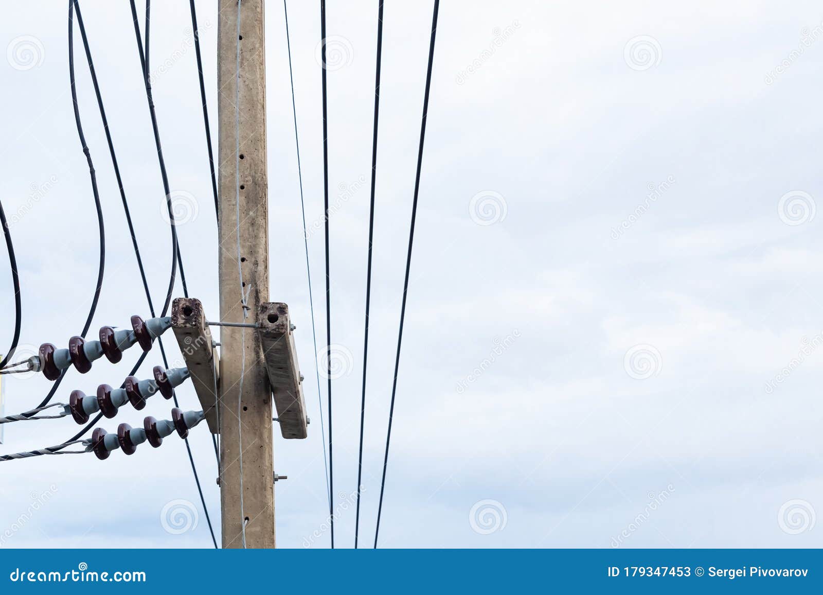 Cable Parallel Electric Wires Stretched on Cement Wires Against a ...