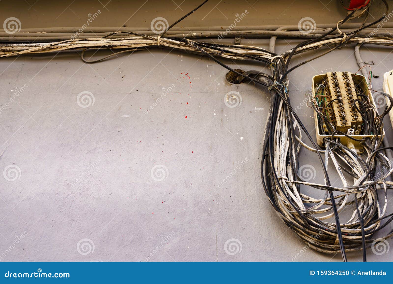 Cable Power Cords in Tangled Mess on Wall Outdoor Stock Photo - Image ...