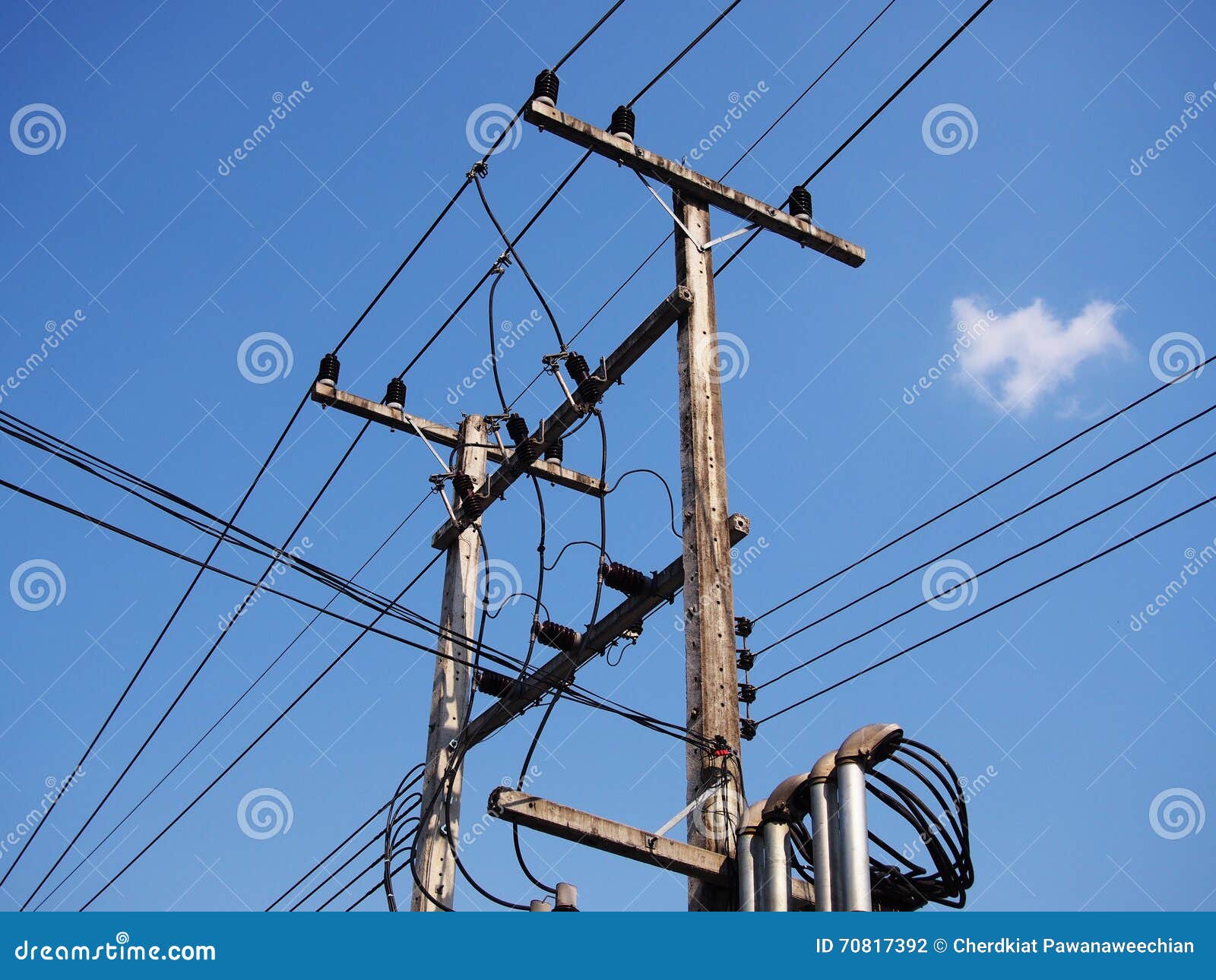 Cable Power Lines on Electricity Pole Stock Photo - Image of electrical ...