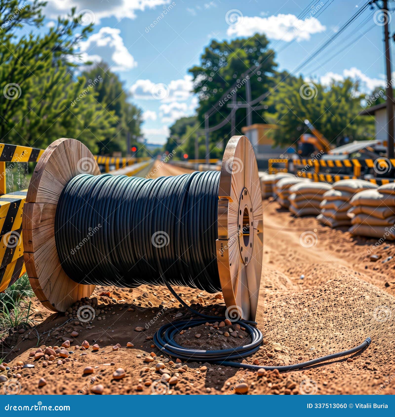 Large Cable Spool at Construction Site Ready for Use, Generative Ai ...