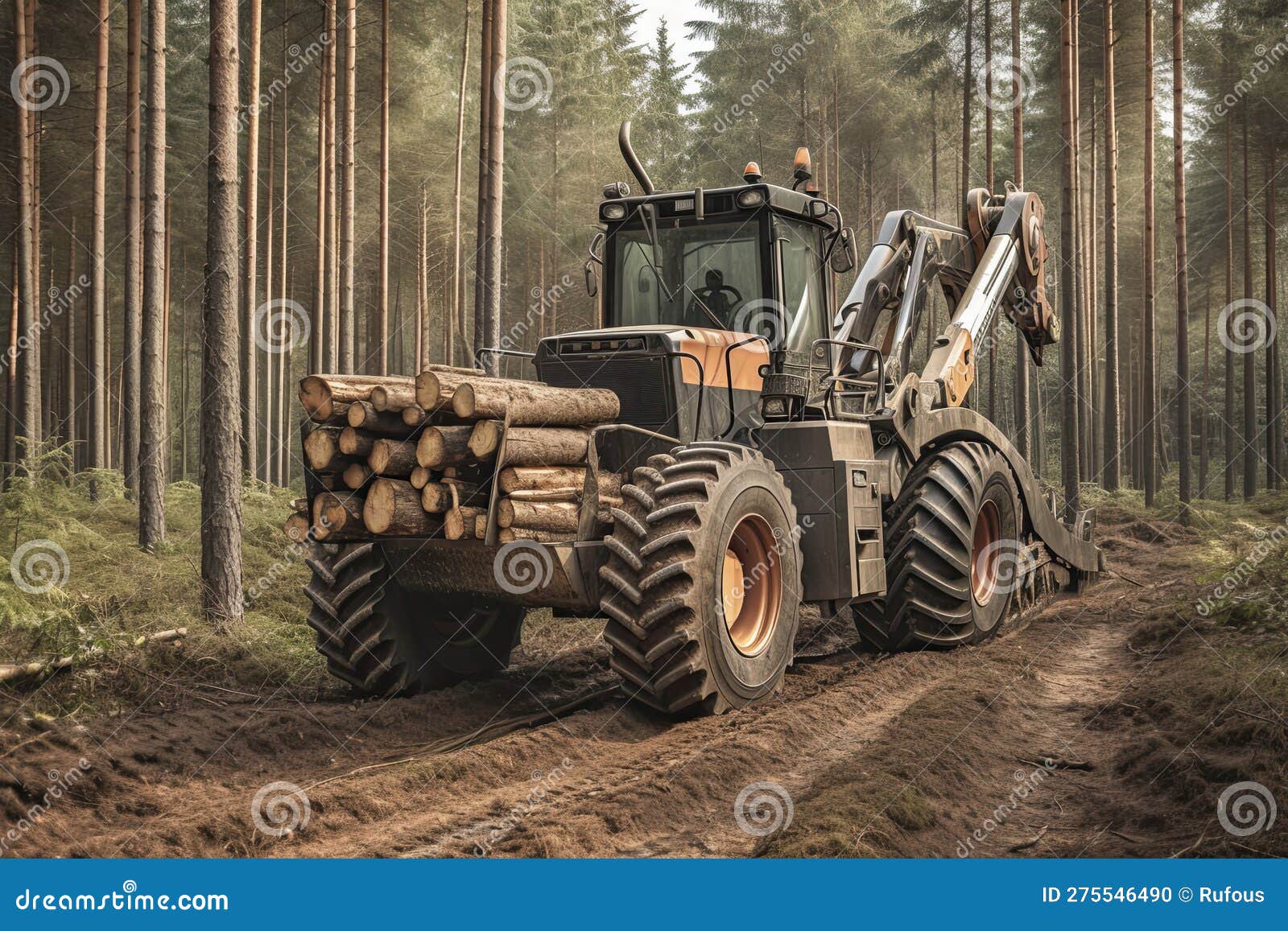Cable Skidder Pulling Logs in Forest Stock Illustration - Illustration ...