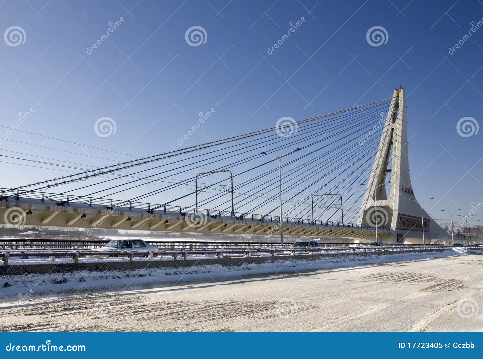 Cable-stayed bridge stock image. Image of white, winter - 17723405