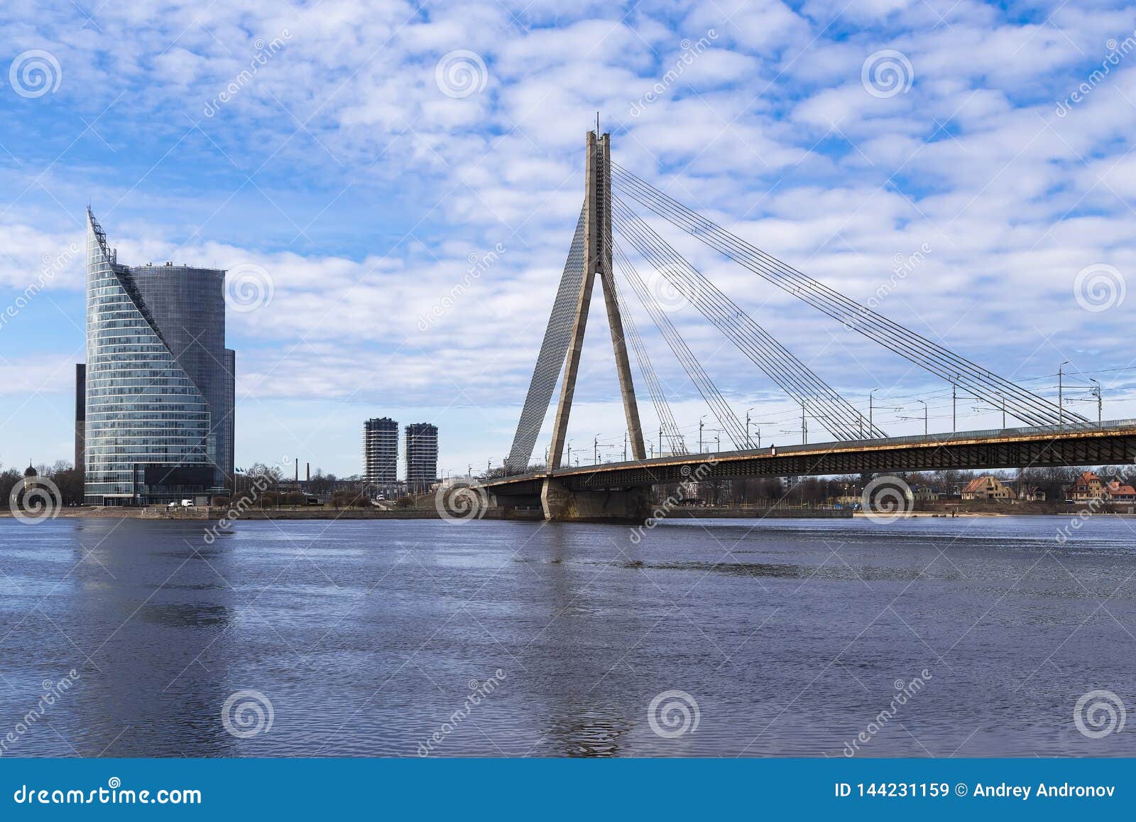Cable-Stayed Bridge Across the Daugava Stock Image - Image of tourism ...