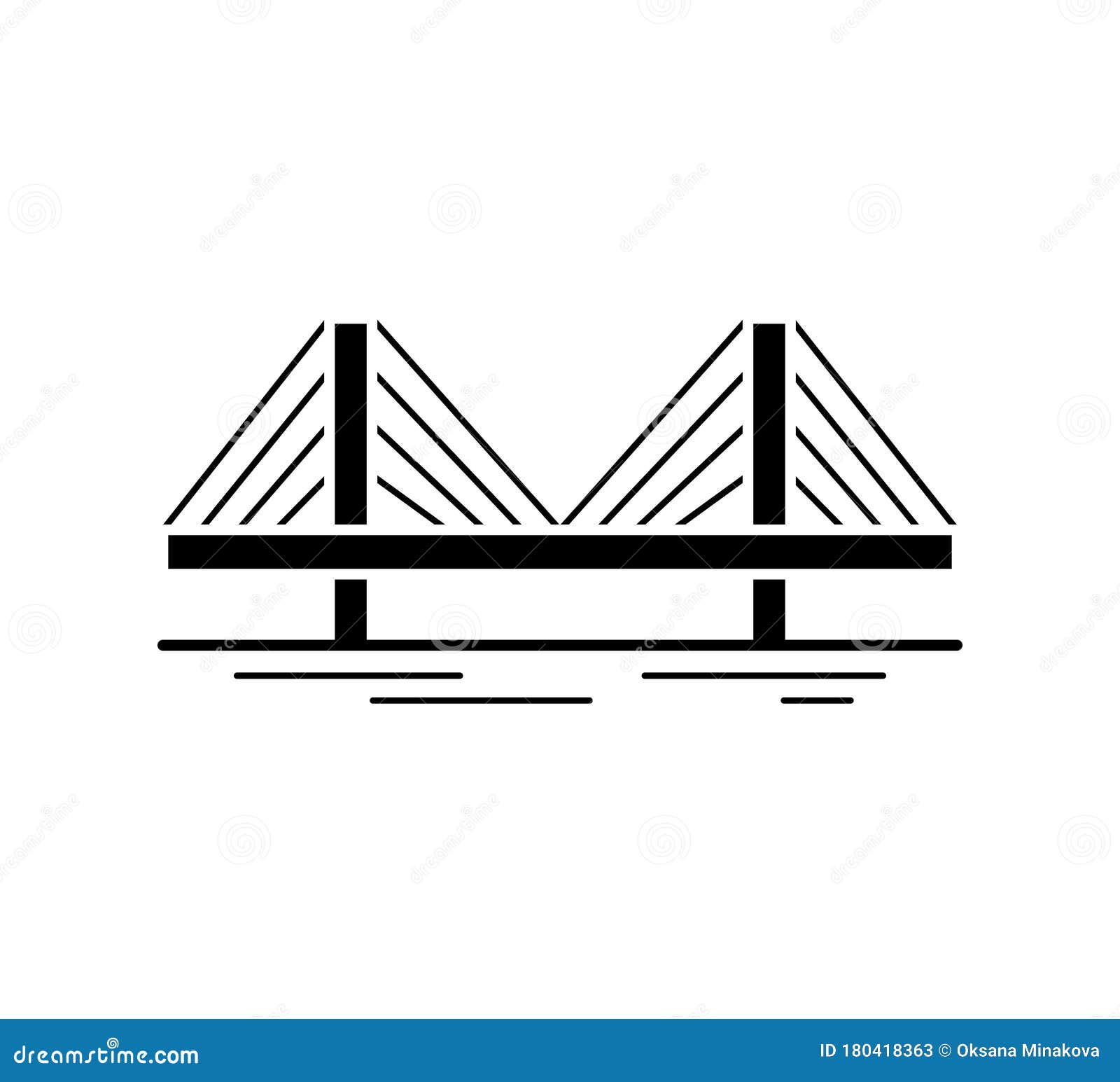 Cable-stayed Bridge Black Silhouette Icon Isolated on White Background ...