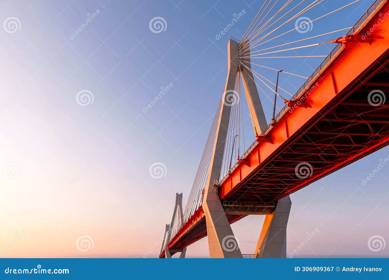Cable-stayed Bridge in the Light of the Morning Sun and Against the ...