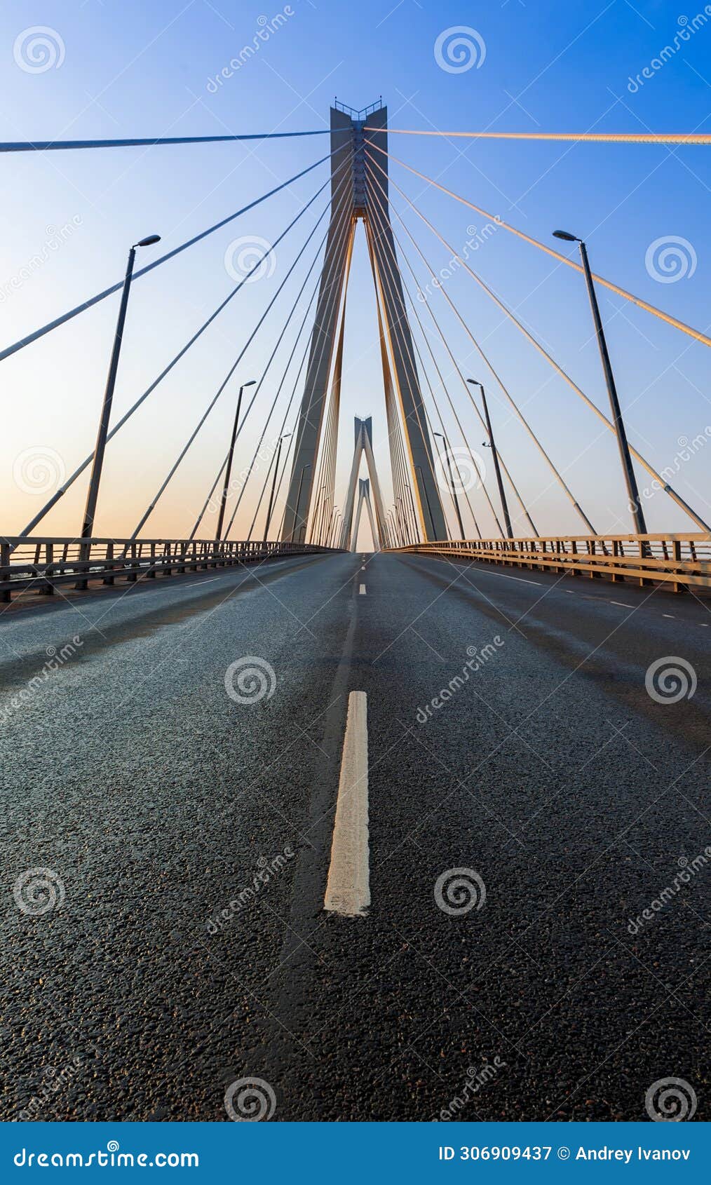 Cable-stayed Bridge in the Light of the Morning Sun and Against the ...