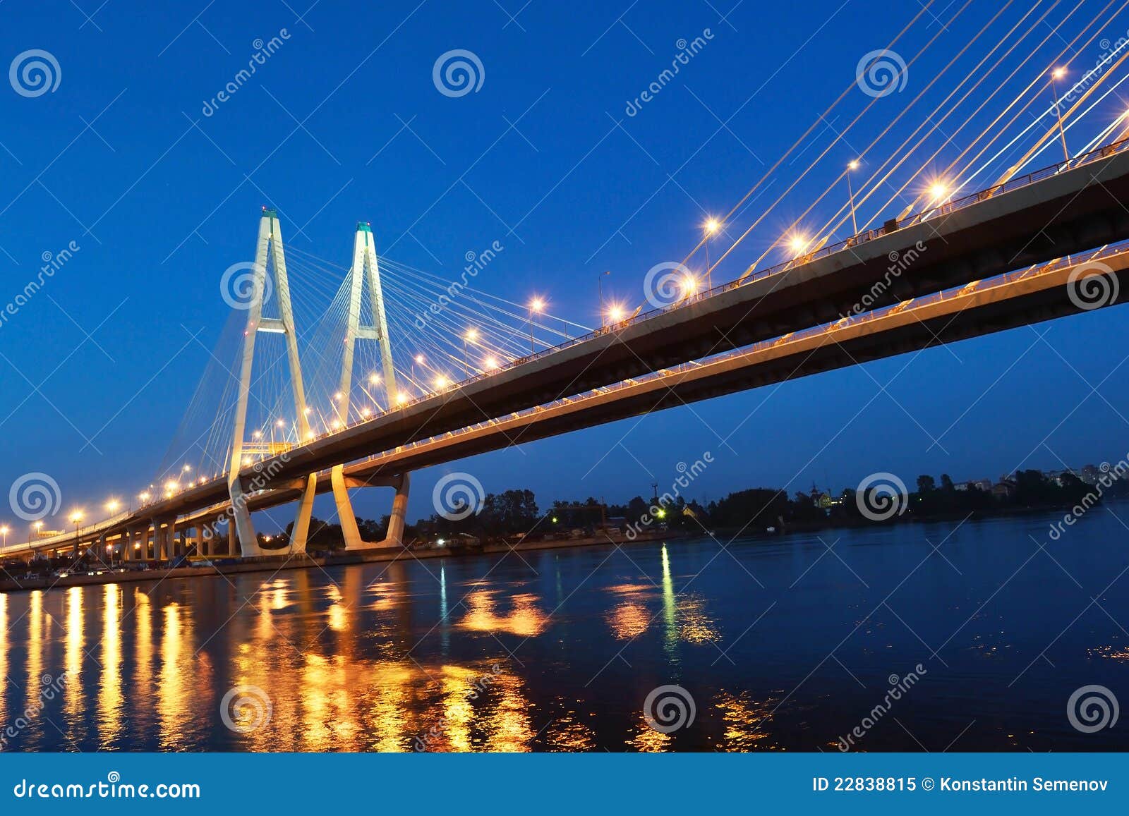 Cable Stayed Bridge at Night Stock Image - Image of highway, cable ...