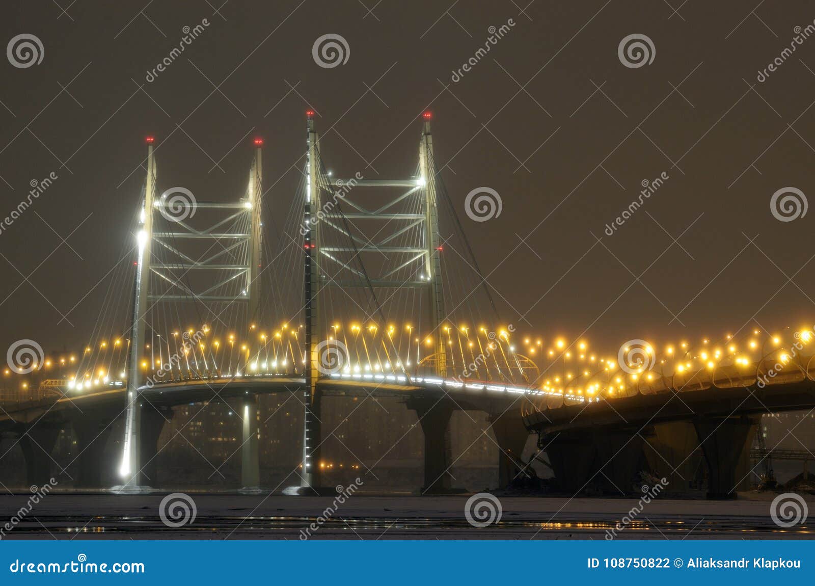 Cable-stayed Bridge at Night. Editorial Photography - Image of cable ...
