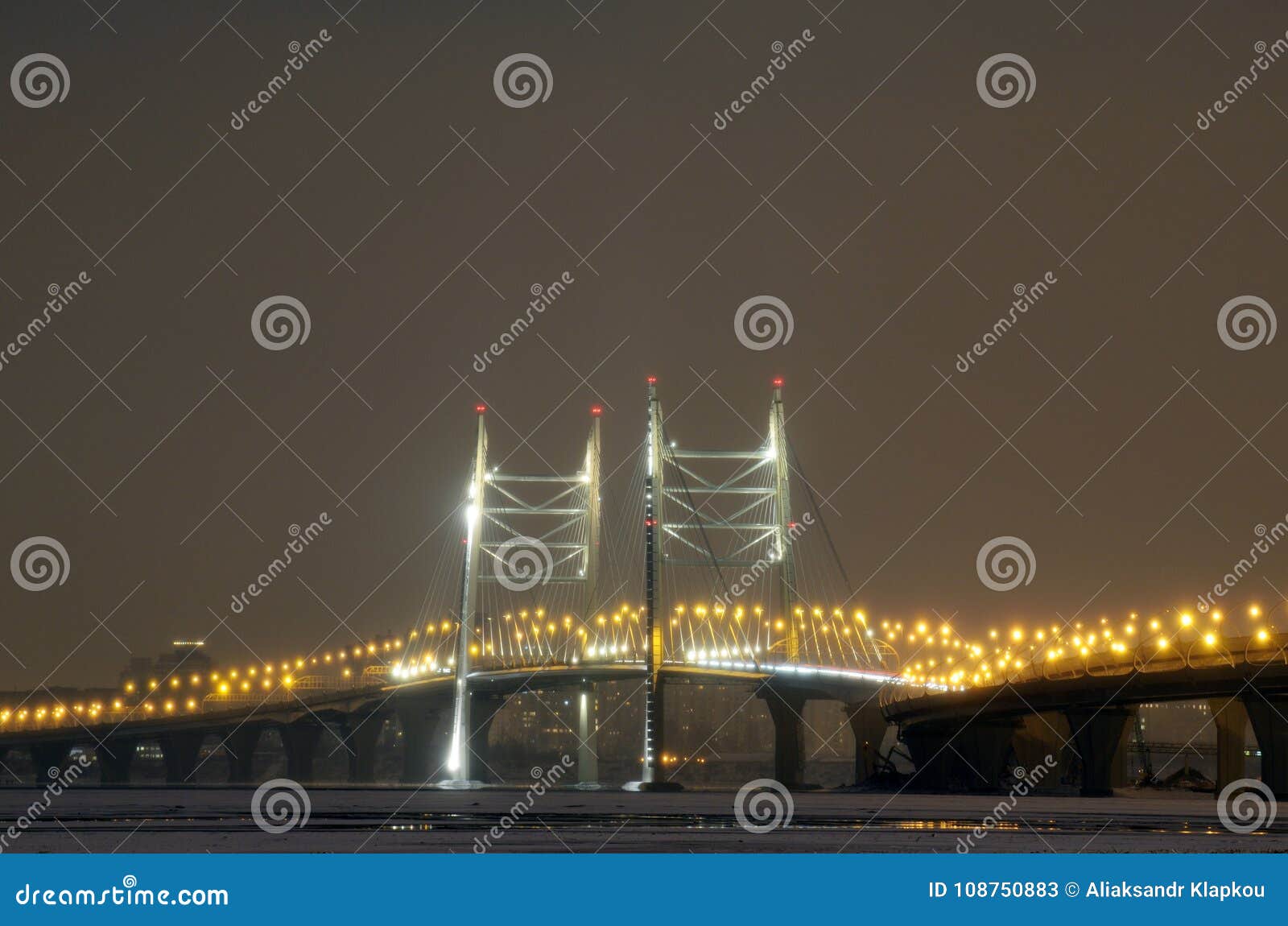Cable-stayed Bridge at Night. Editorial Stock Photo - Image of dusk ...