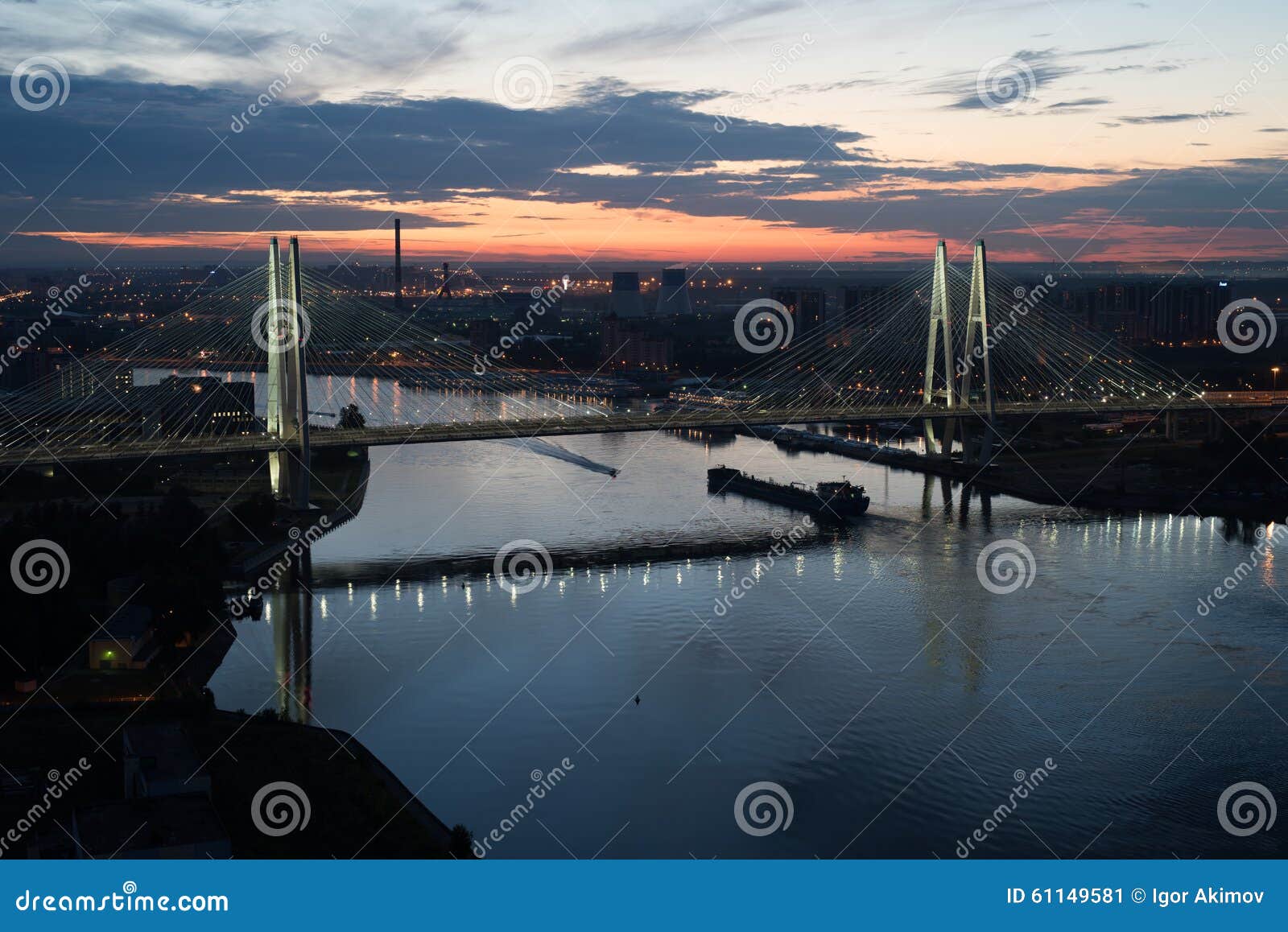 Cable-stayed Bridge at Night Editorial Photo - Image of cable, dusk ...