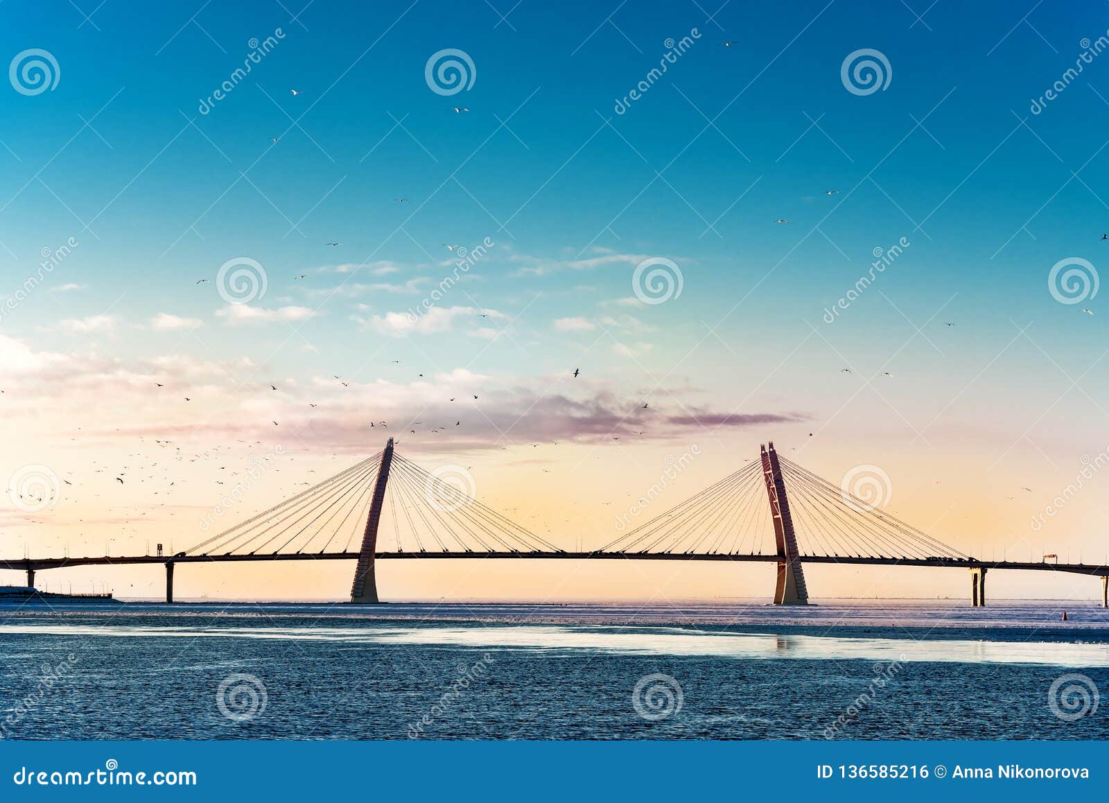 Cable-stayed Bridge Over the Sea Bay Stock Photo - Image of large, high ...