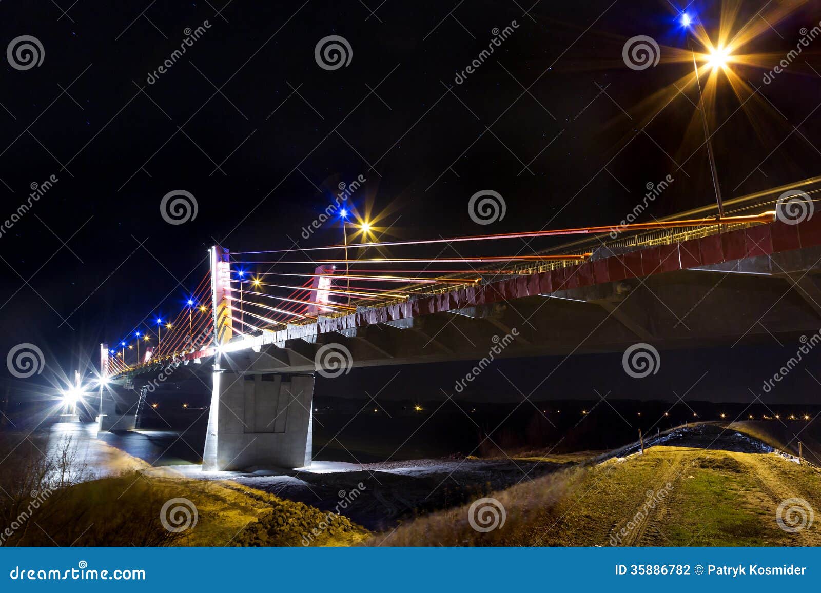 Cable Stayed Bridge Over Vistula Rive Stock Photo - Image of building ...