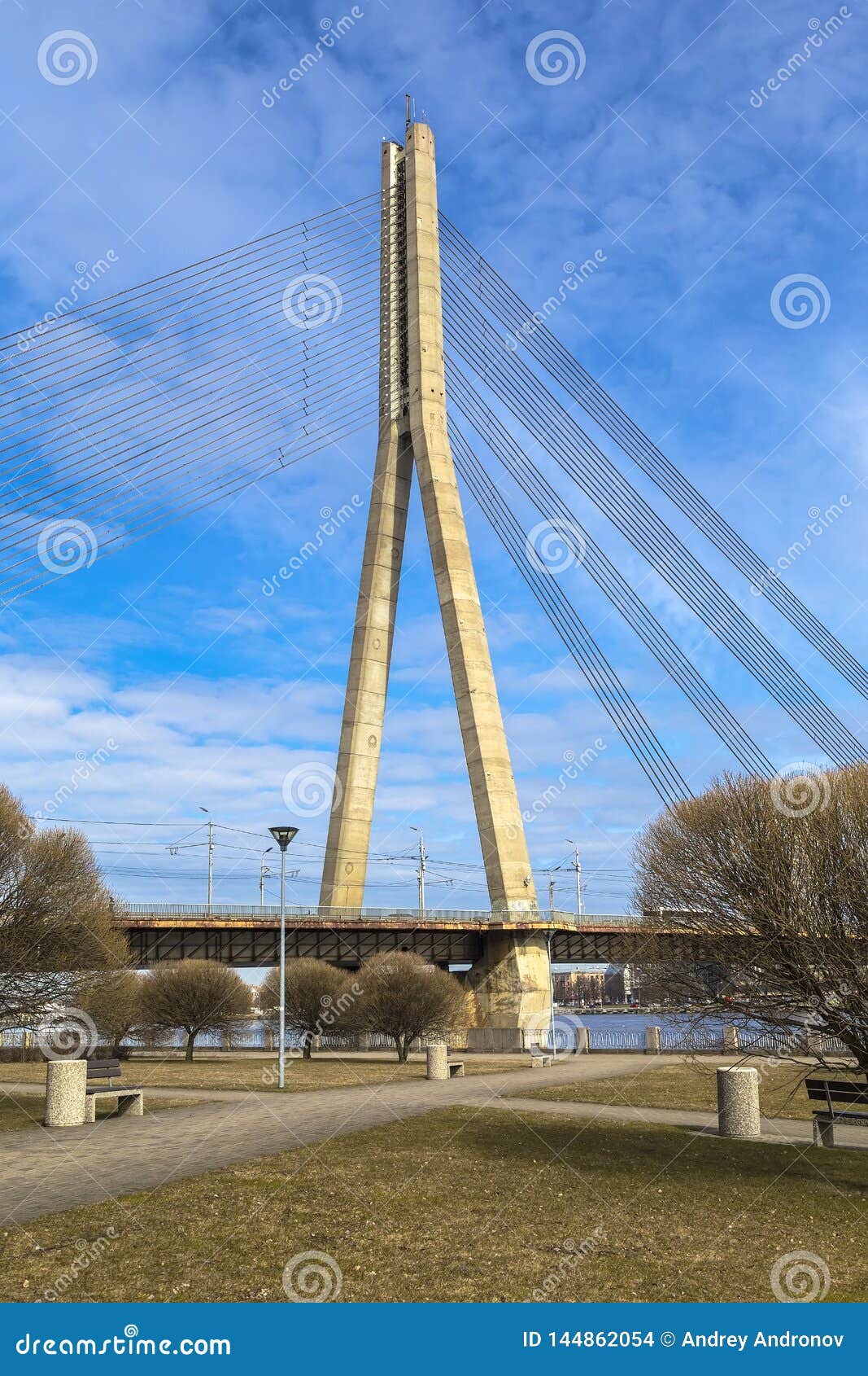 Cable-stayed bridge pylon stock photo. Image of pylon - 144862054