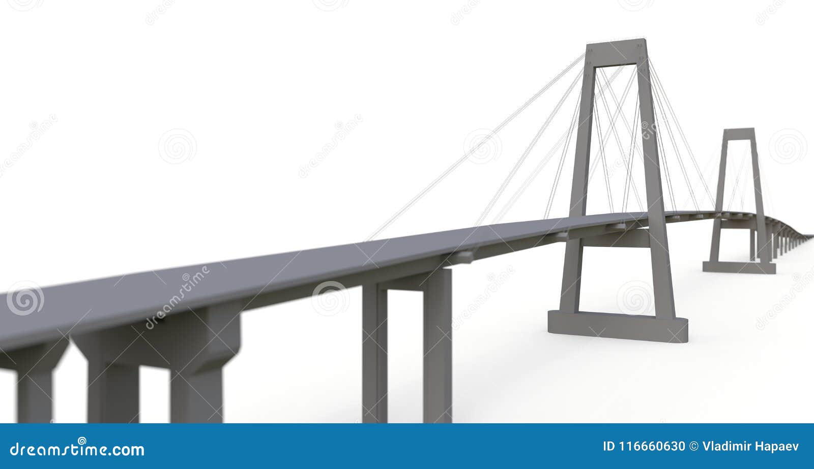 Cable-stayed Bridge with a Road Overpass. 3d Rendering. Stock ...