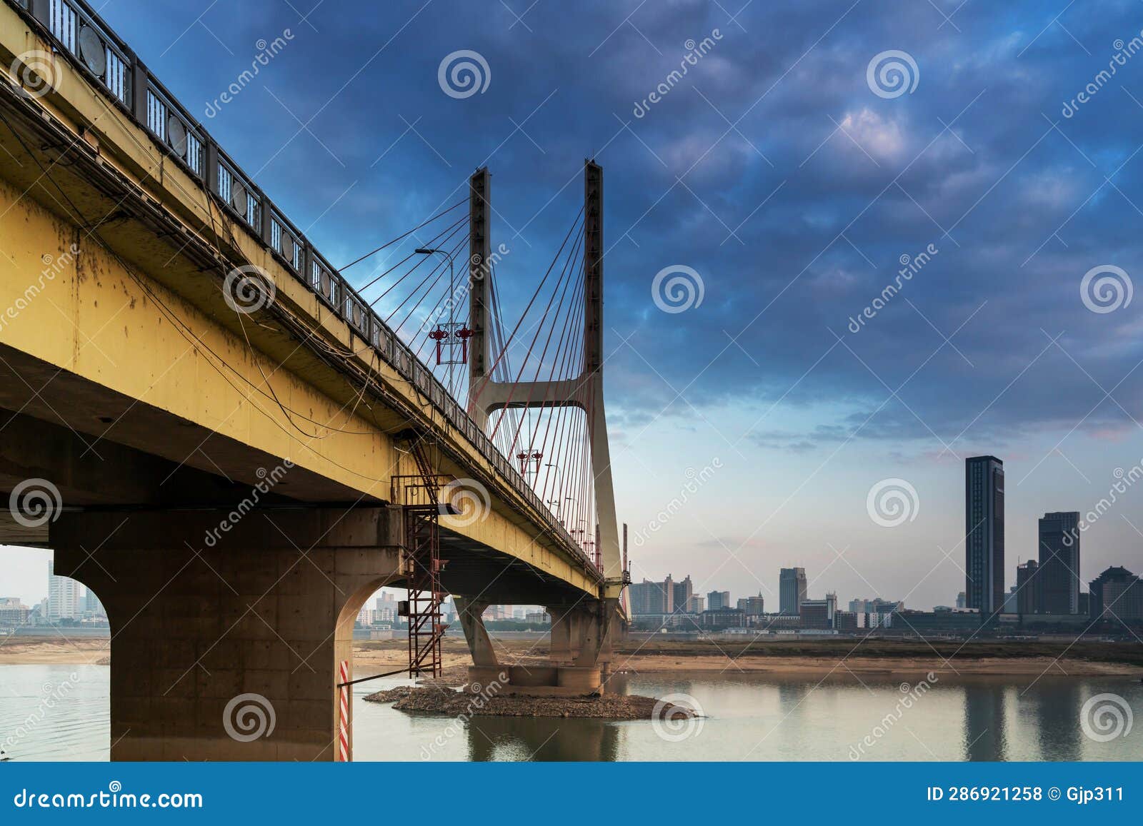 Cable Stayed Bridge at Sunset Stock Photo - Image of skyline, tower ...