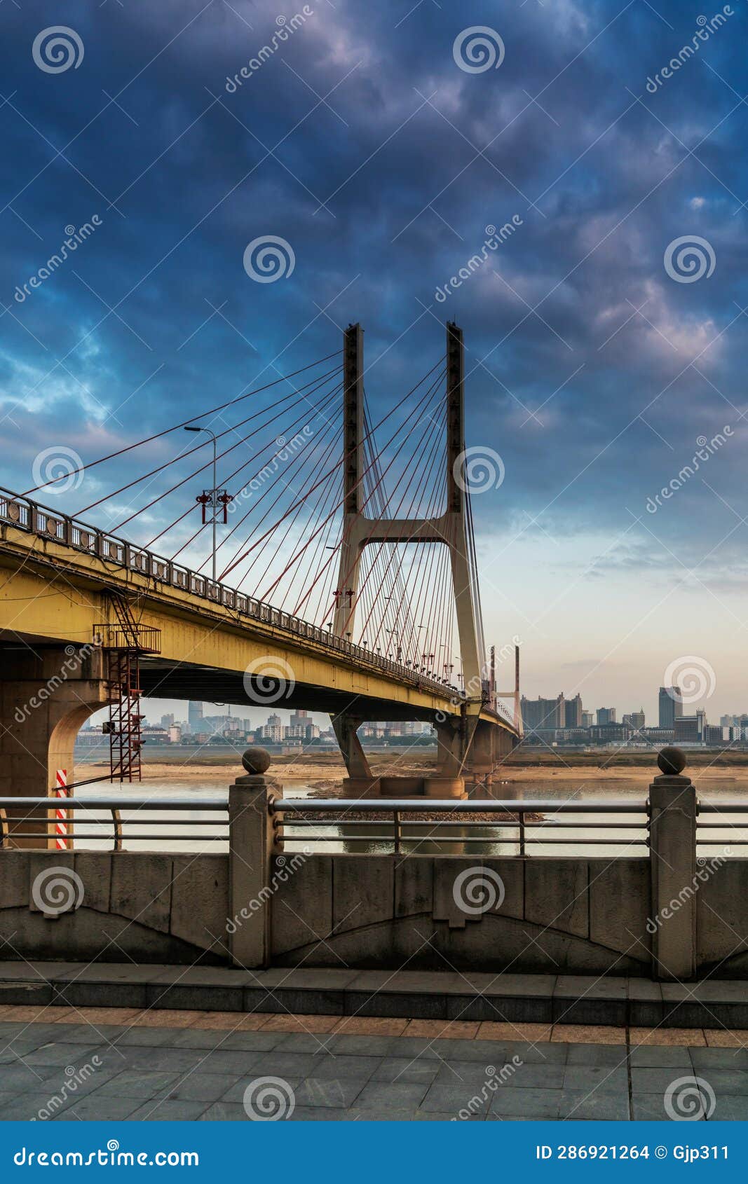 Cable Stayed Bridge at Sunset Stock Photo - Image of bridge, cityscape ...