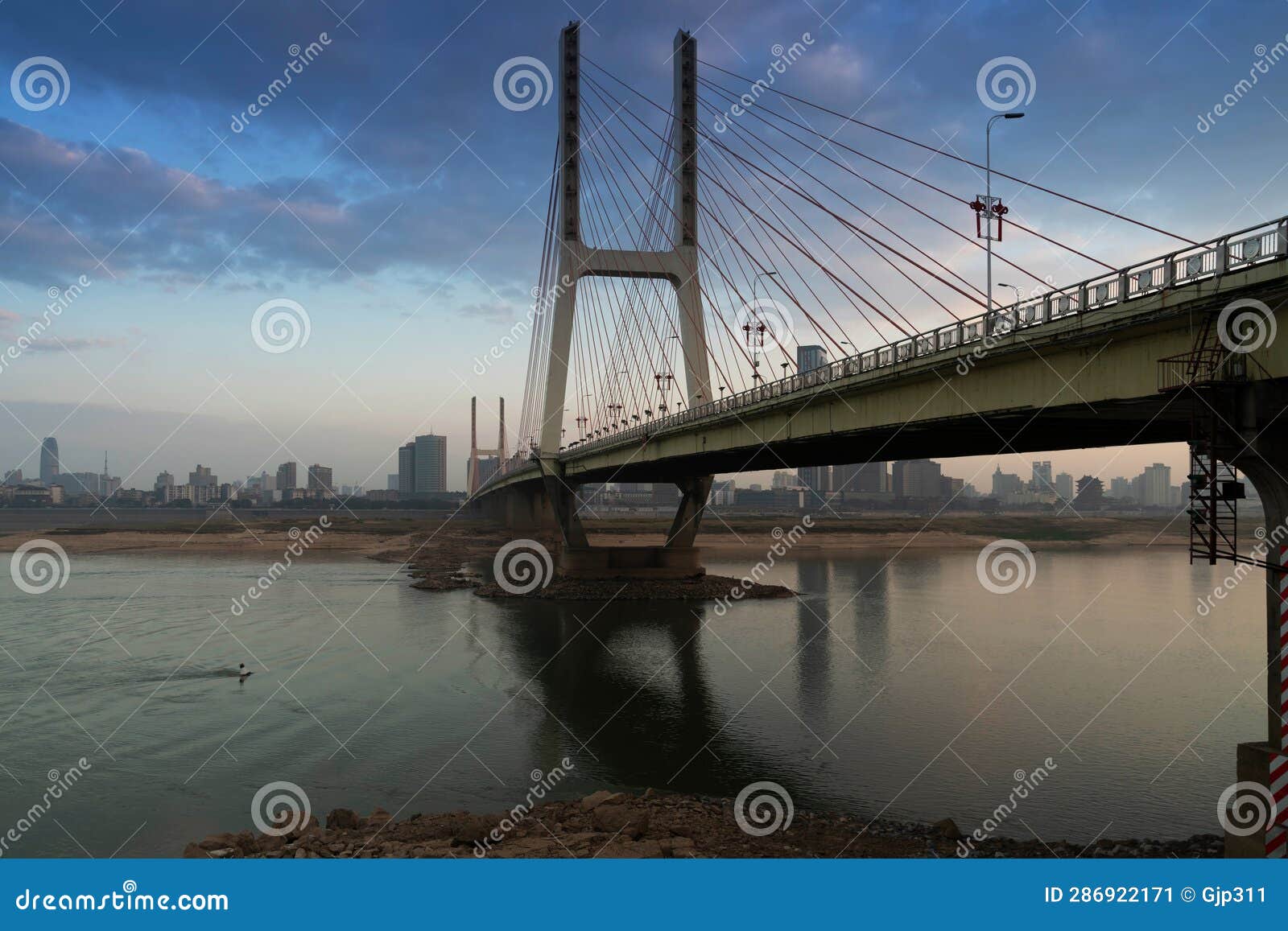 Cable Stayed Bridge at Sunset Stock Image - Image of cablestayed, city ...