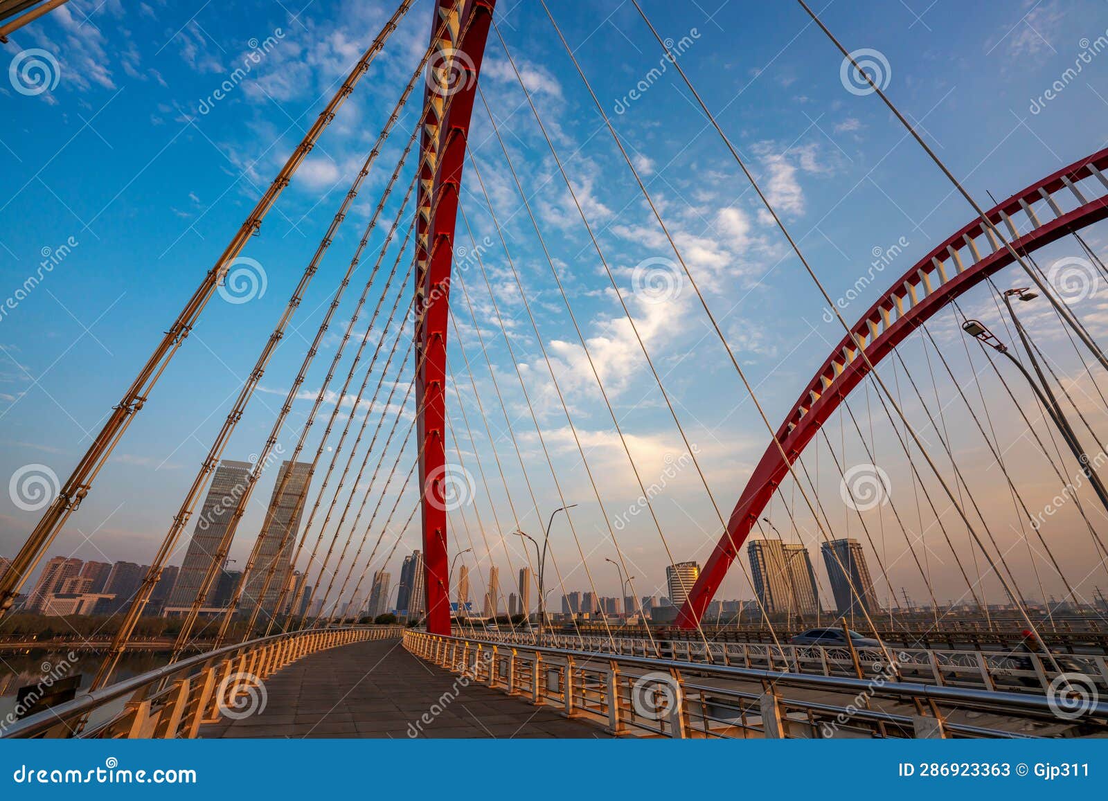 Cable Stayed Bridge at Sunset Stock Image - Image of skyline ...