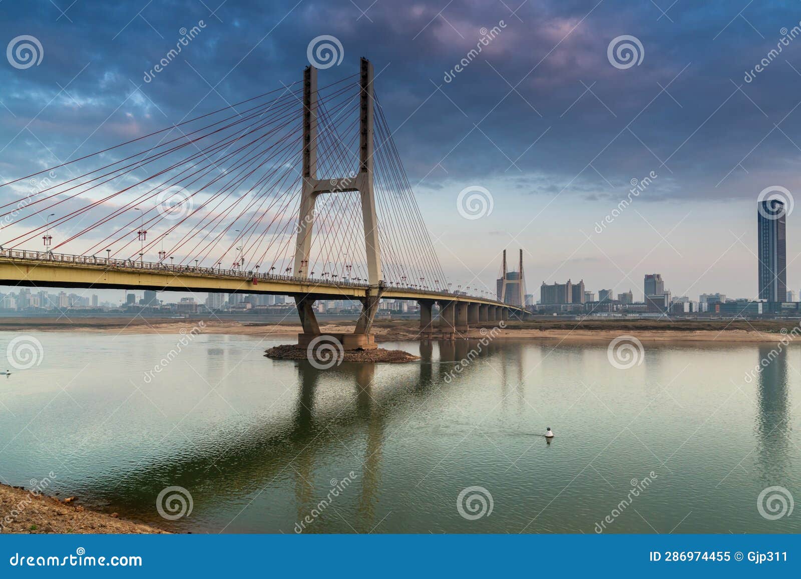 Cable Stayed Bridge at Sunset Stock Image - Image of cablestayed ...