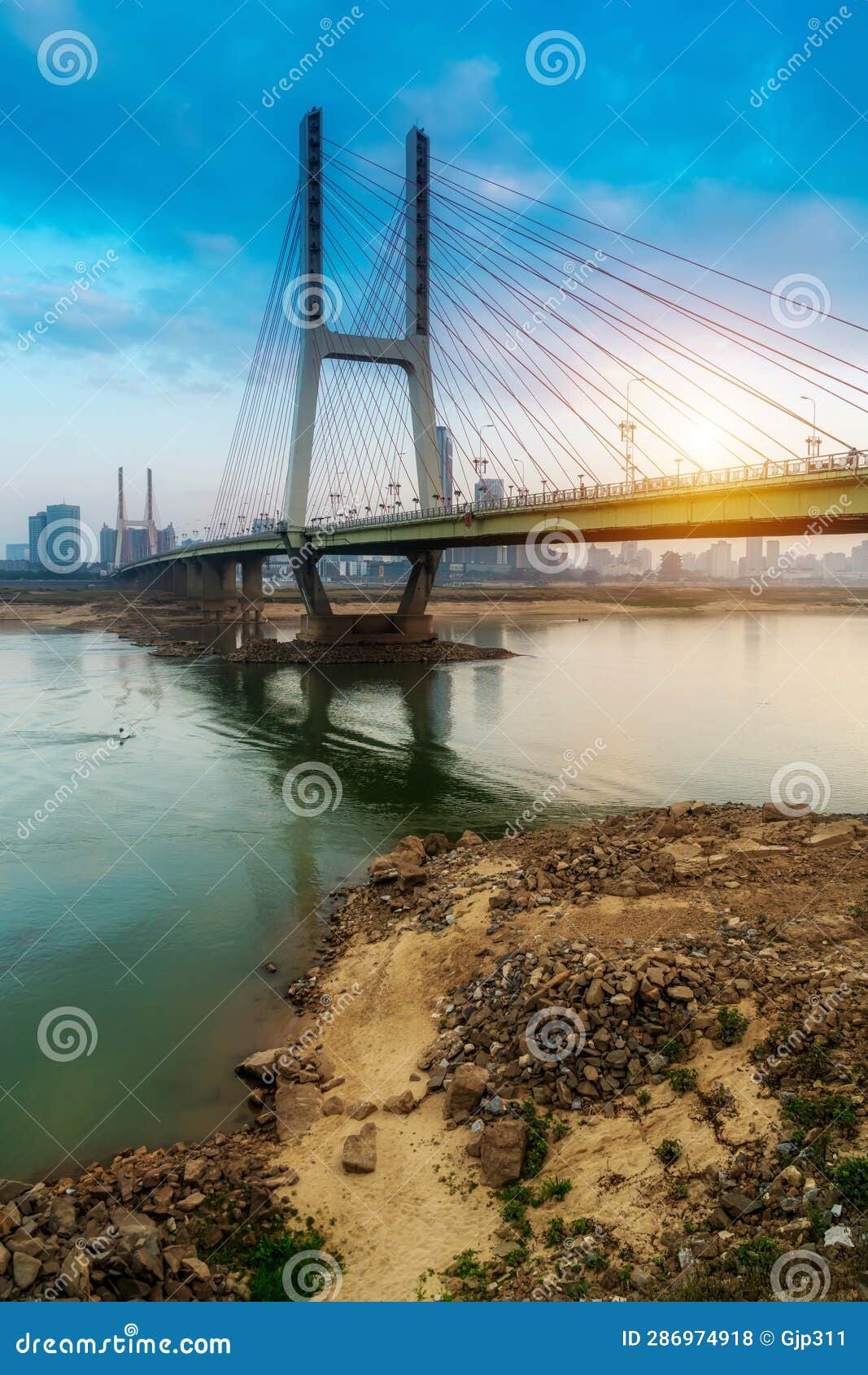 Cable Stayed Bridge at Sunset Stock Photo - Image of view ...
