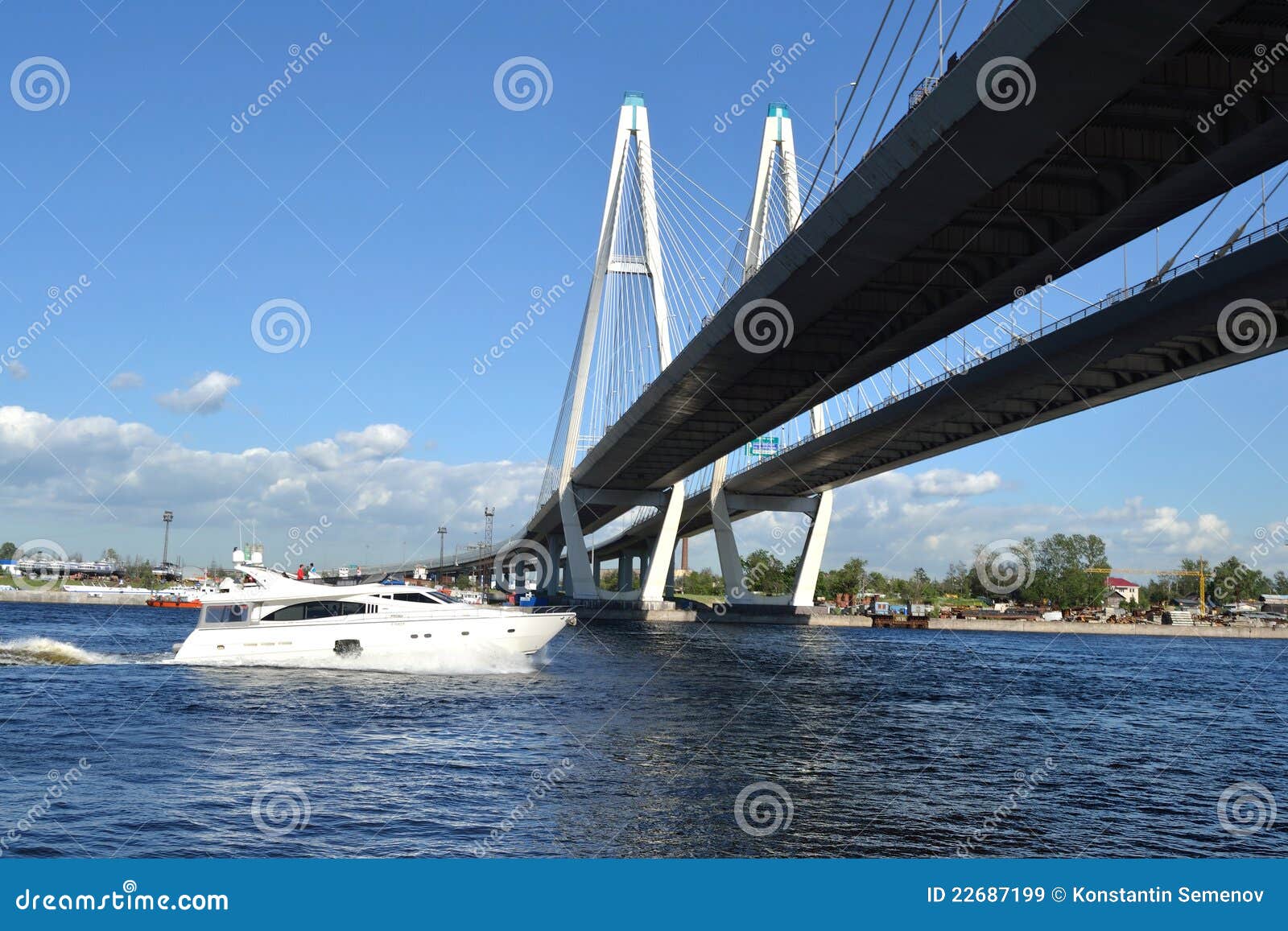 Cable-stayed Bridge and Yacht Sailing on the Neva Editorial Stock Image ...