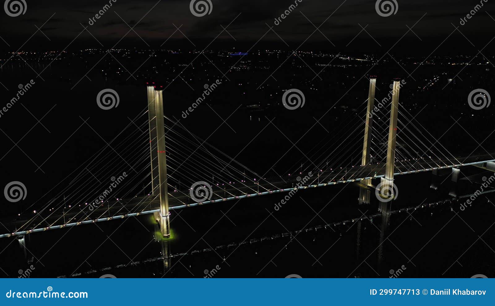 A Cable-stayed Highway Bridge with Tall Concrete Pylons Illuminated by ...
