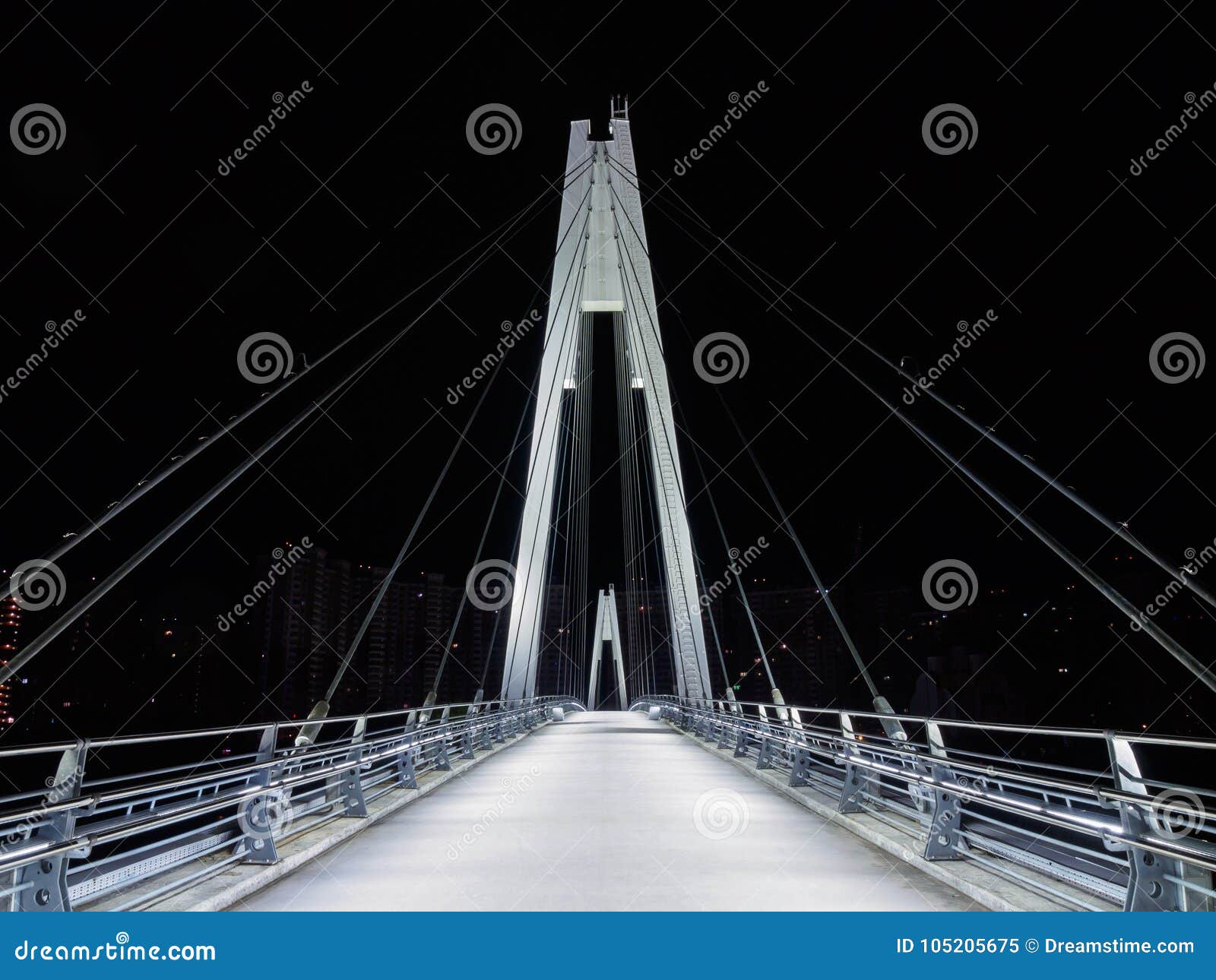 Cable-stayed Pedestrian Bridge in the Night Stock Image - Image of ...
