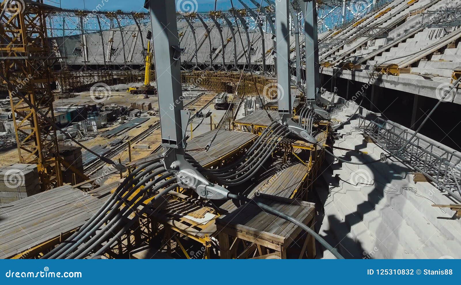 Cable-stayed Roof Structures of a Football Stadium Stock Footage ...