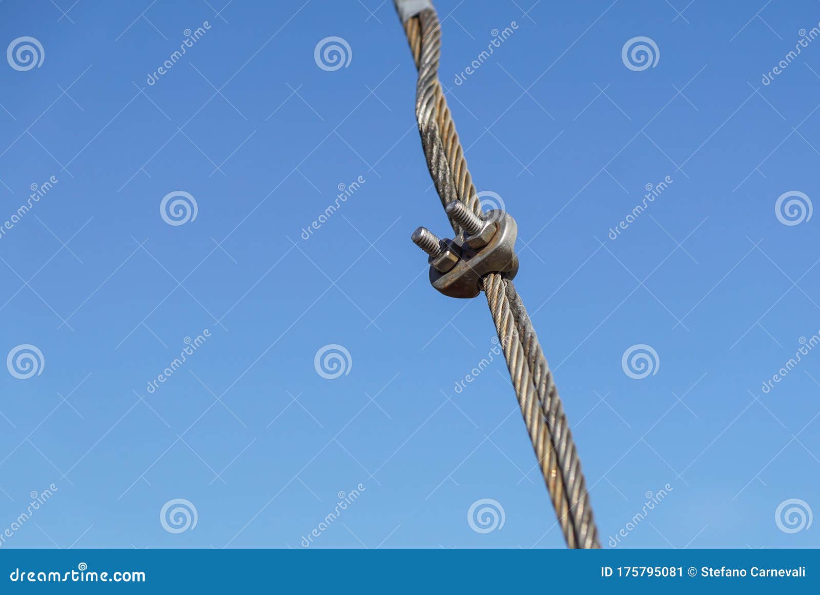 Cable Steel Wire and Metal Clamp a Part of Bridge Structure. Stock ...