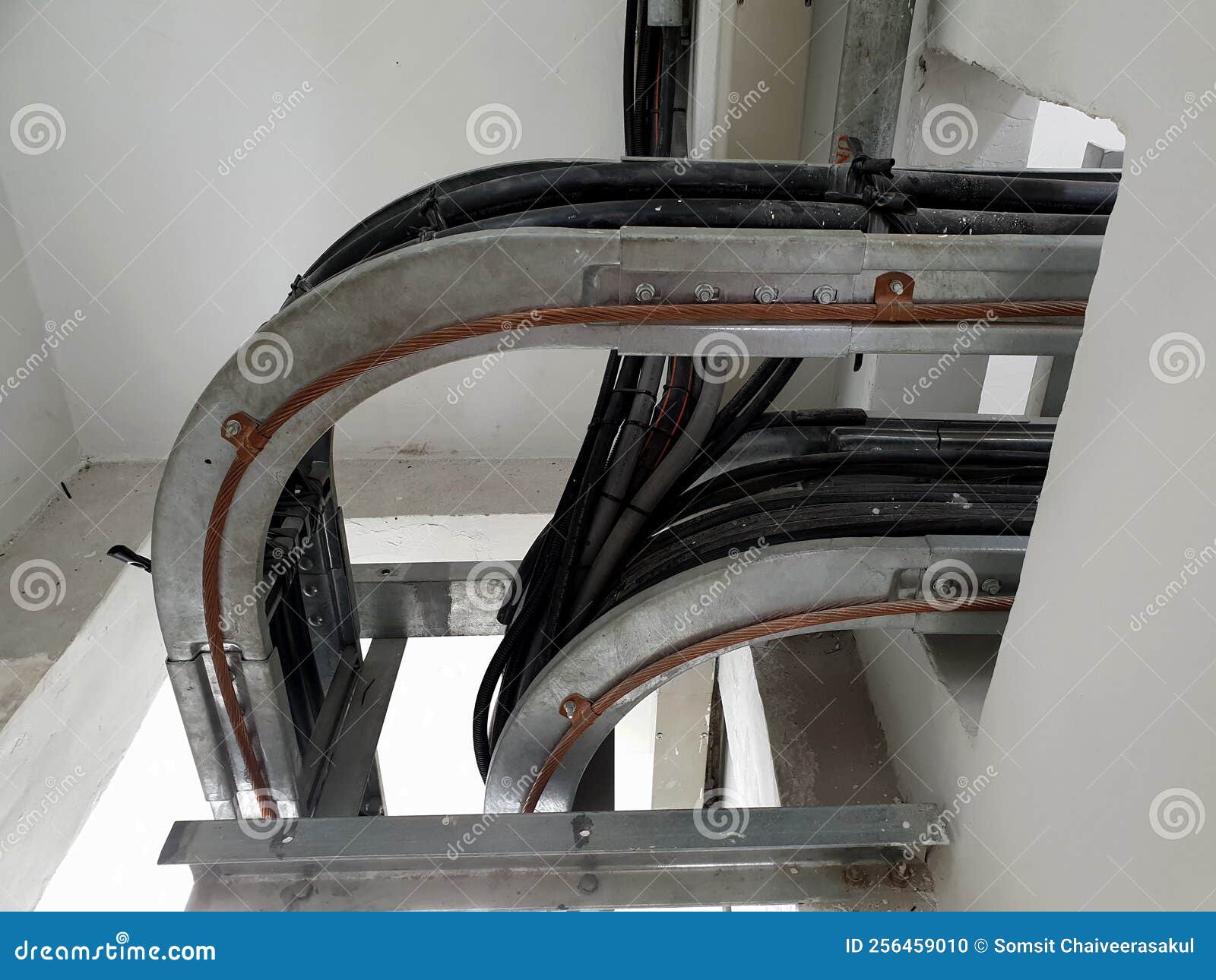 Cable Tray Installation between the First and Second Floors Stock Photo ...