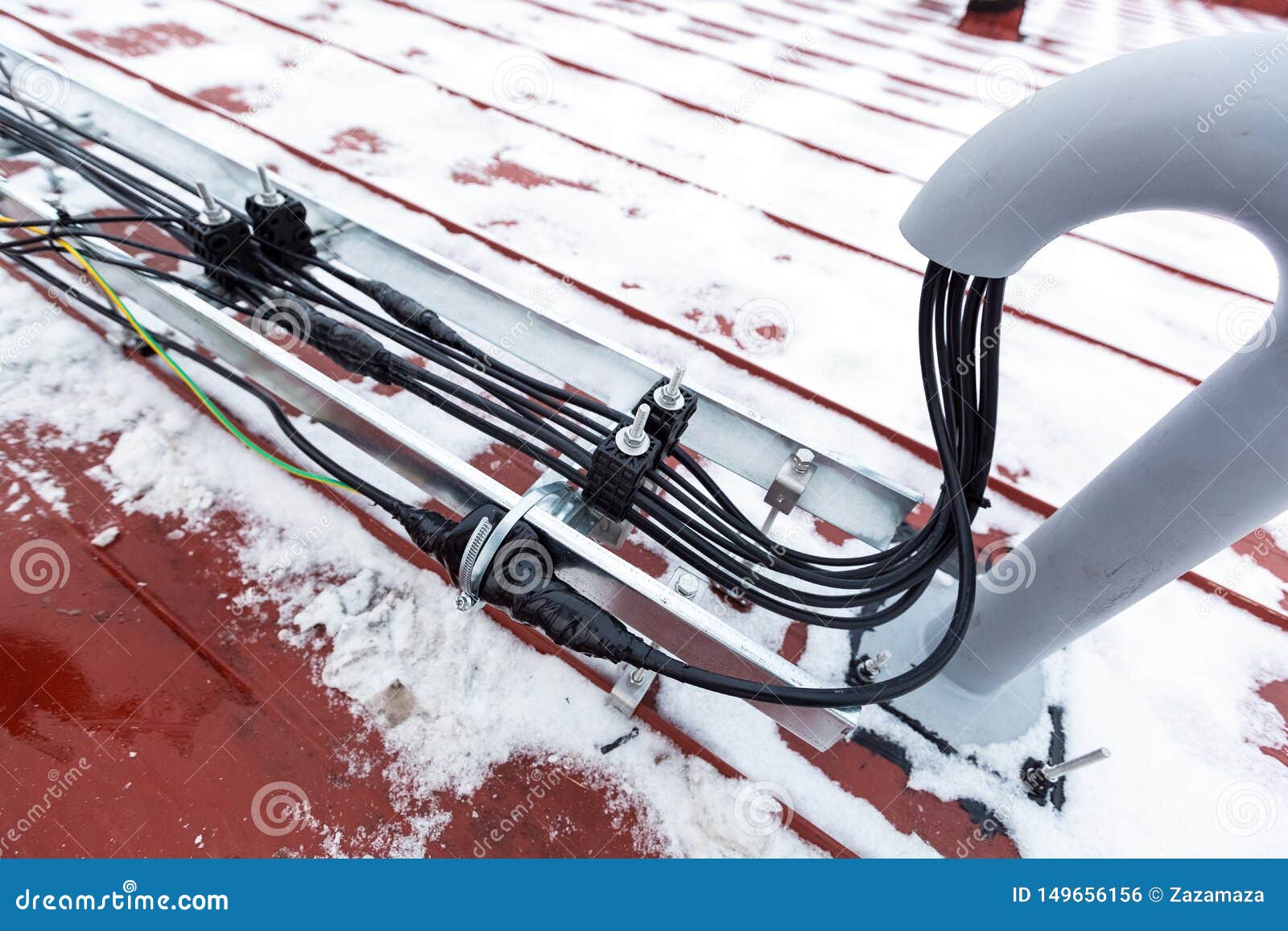 Cable Tray Outside with Telecommunications Cables, Ground Cables, Optic ...