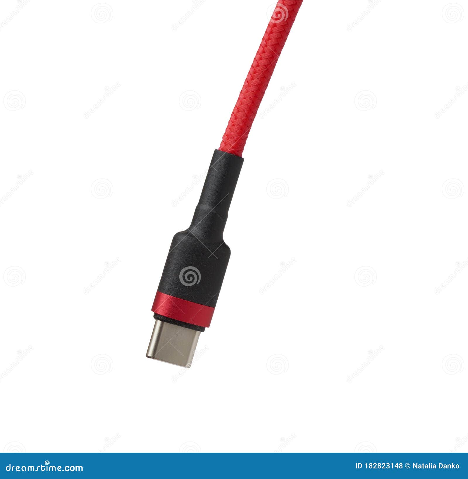 Cable Type C in Red Braid Isolated on a White Background Stock Photo ...