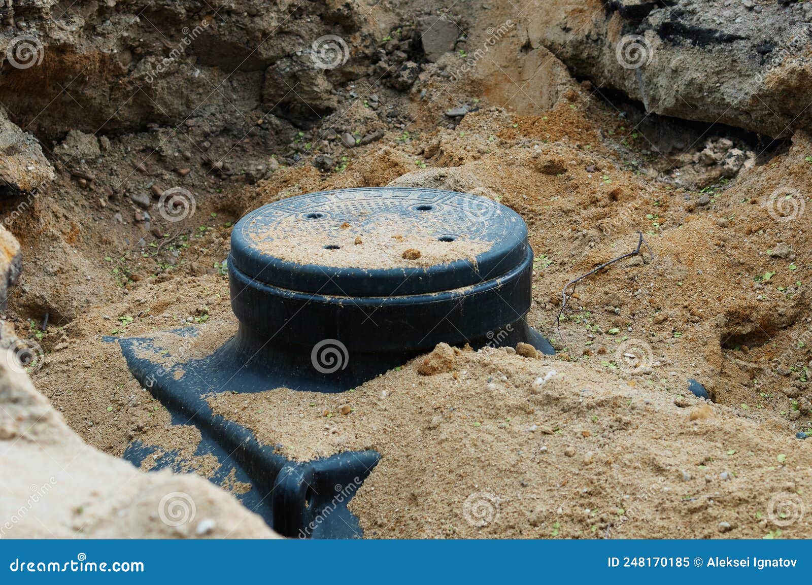 A Cable Underground Well is Installed in a Pit and Sprinkled with Sand ...