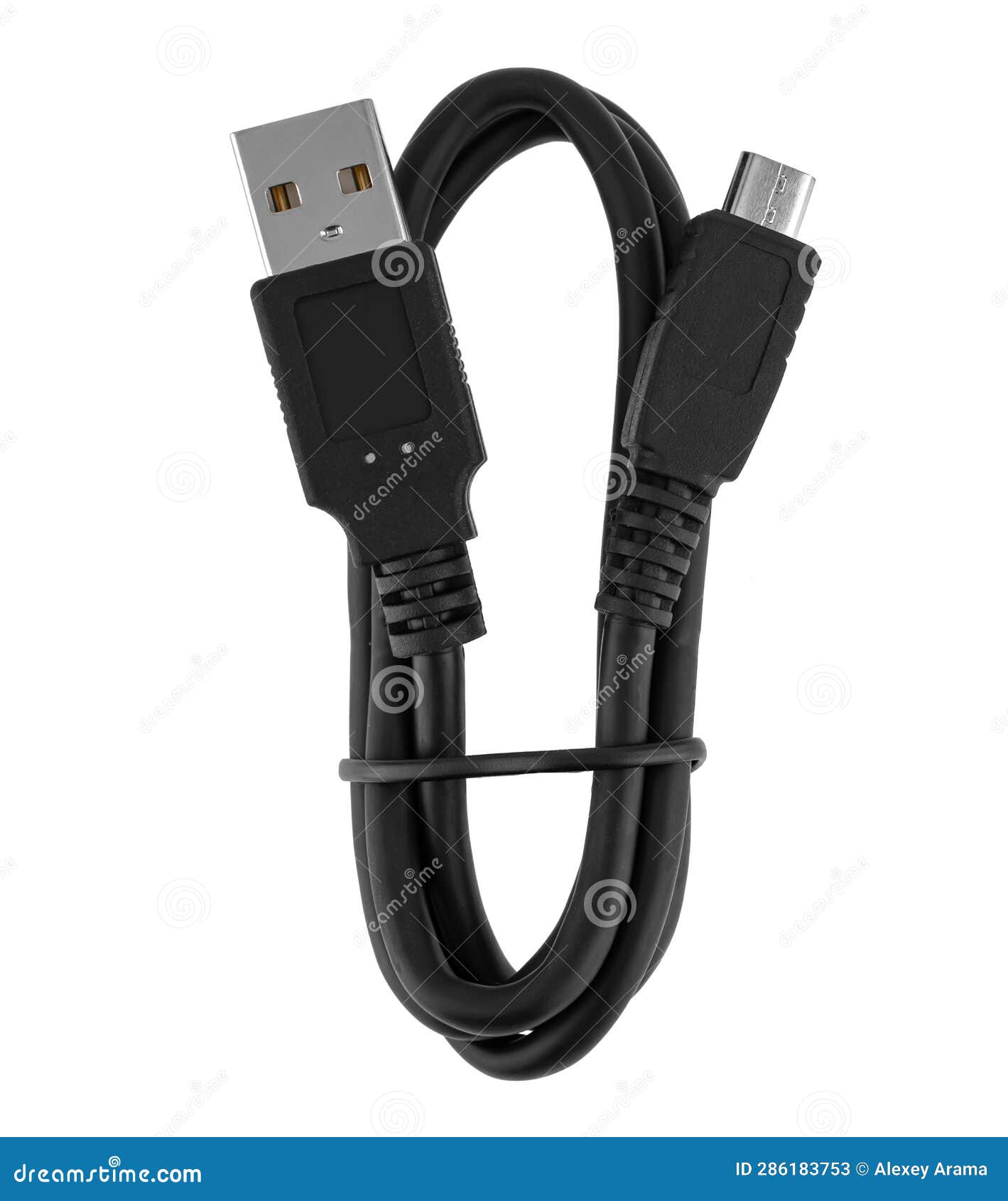 Cable with USB and Micro USB Connector, Insulated on White Background ...