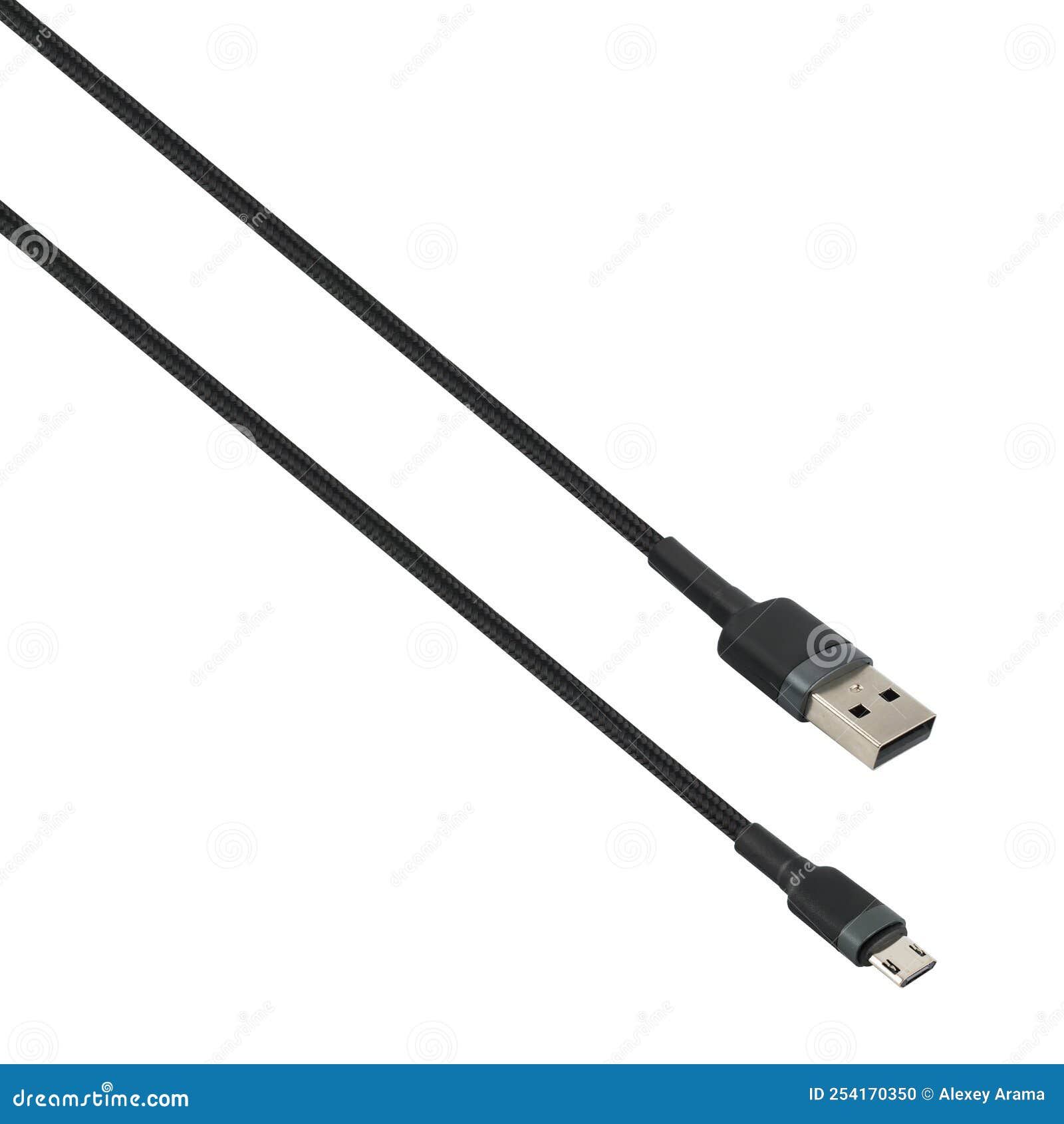 Cable with USB and Micro USB Connector, Isolated on White Background ...