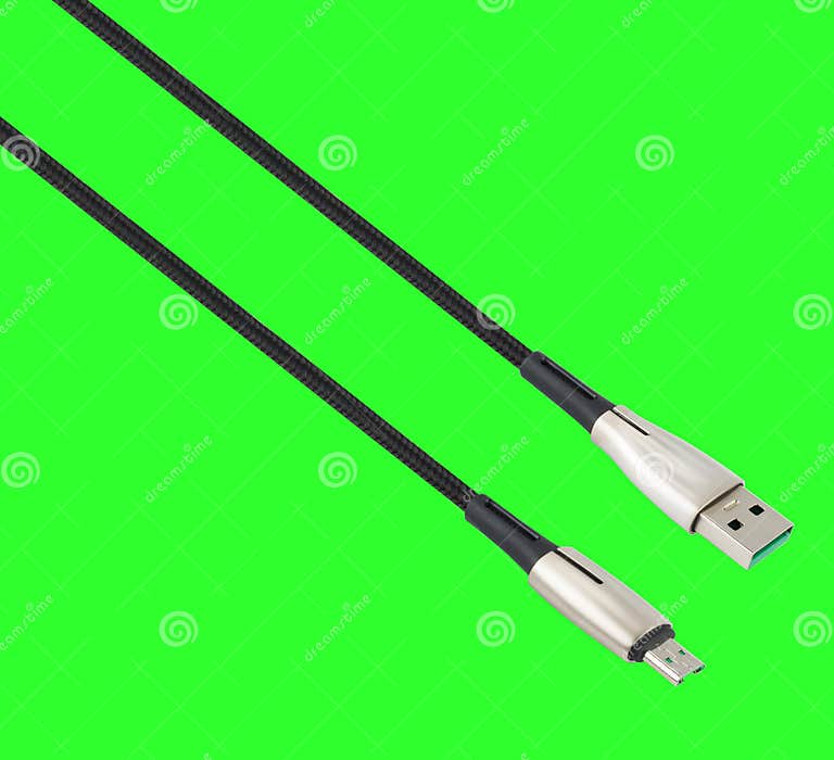 Cable with USB and Micro USB Connector, on a Green Background Stock ...