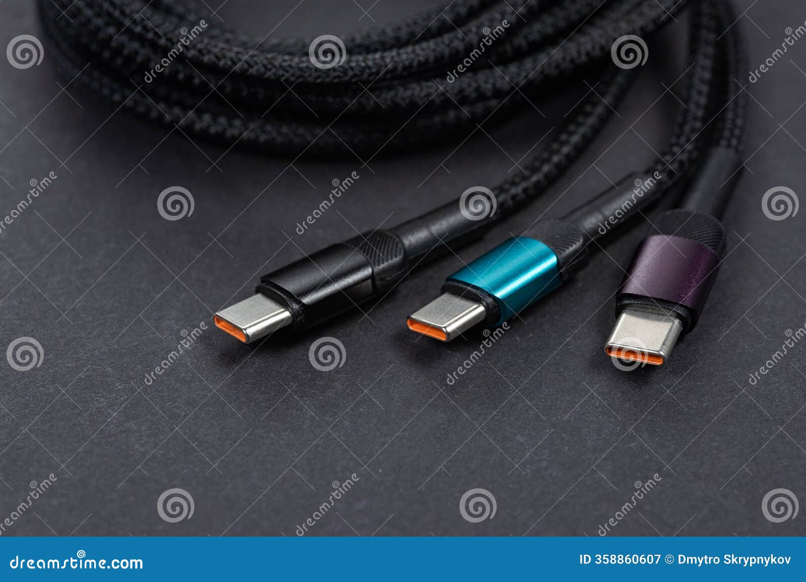 Cable with USB Type-C Connector, on Dark Background Stock Image - Image ...