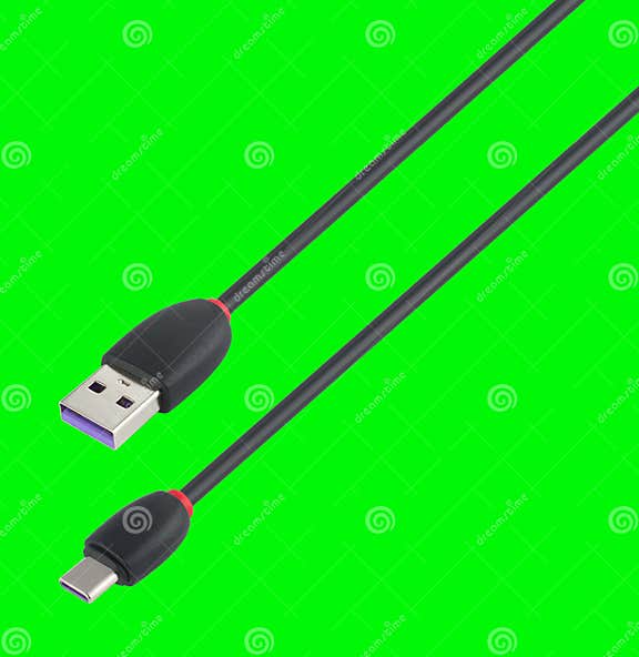 Cable with USB and Type-C Connector, on a Green Background Stock ...