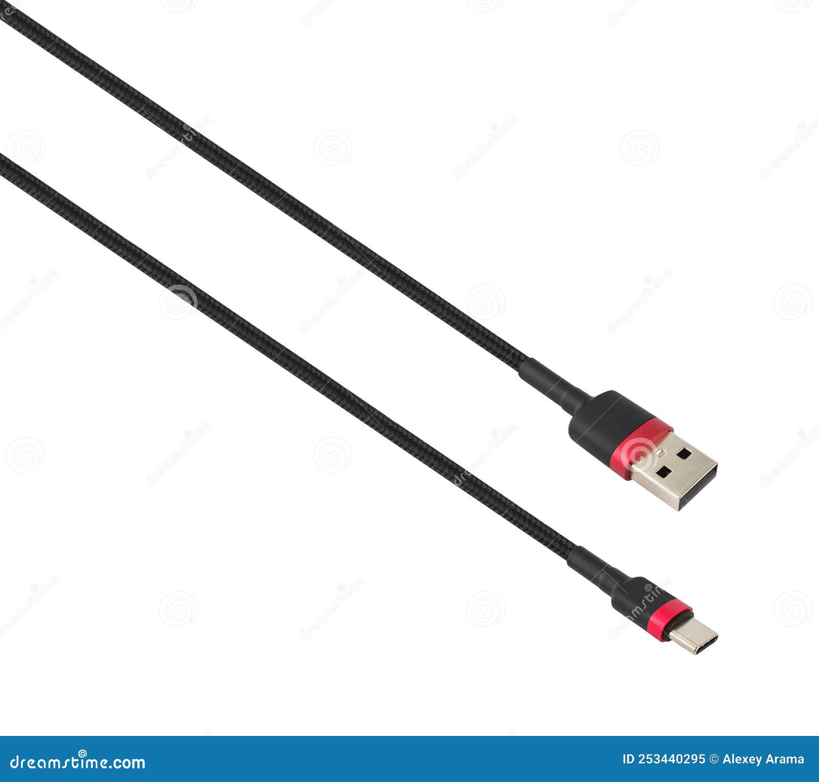 Cable with USB and Type-C Connector on White Background Stock Image ...