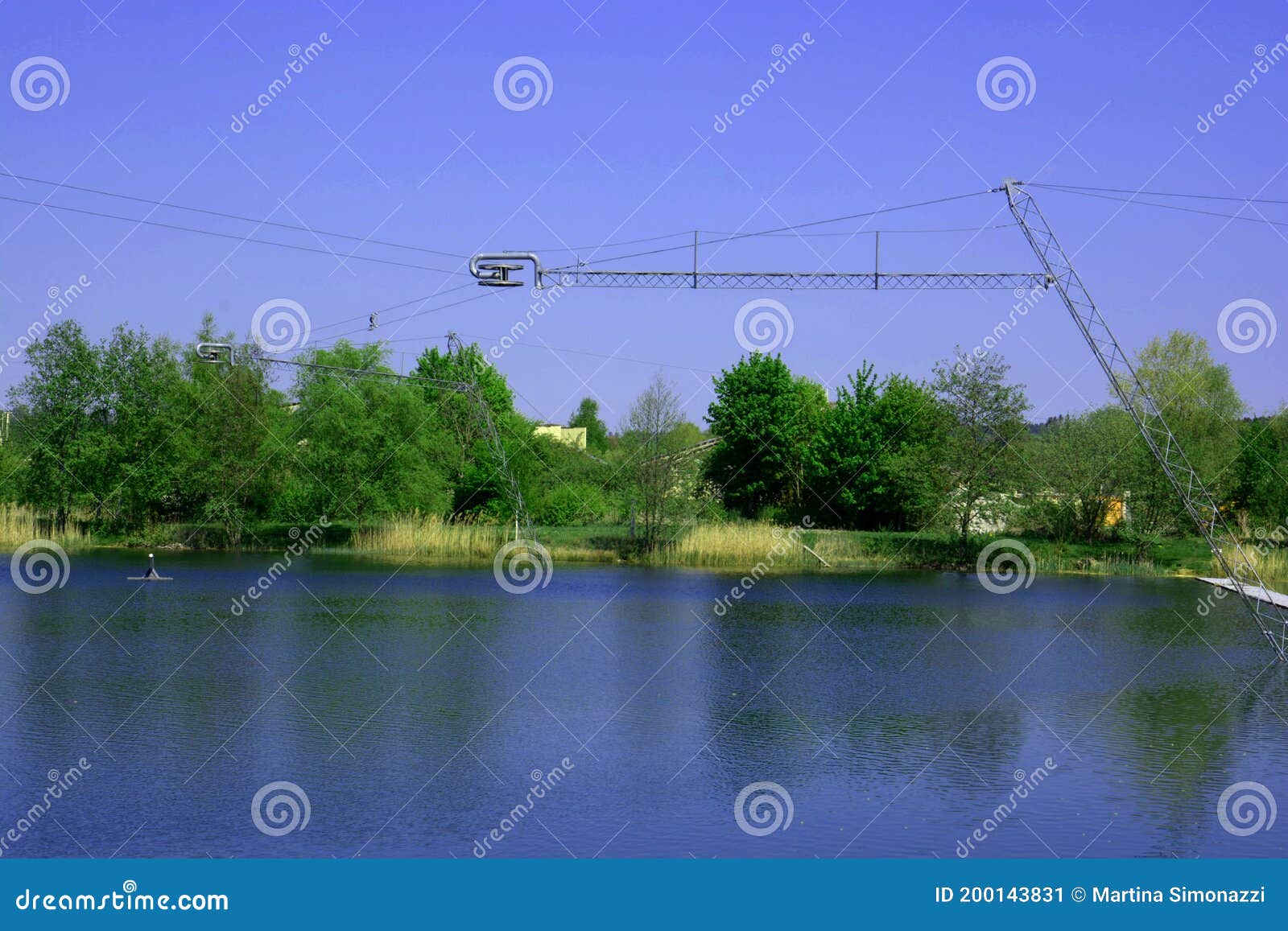 Cable Water Ski Park with Big Cable System in Front of Azure Sky Stock ...