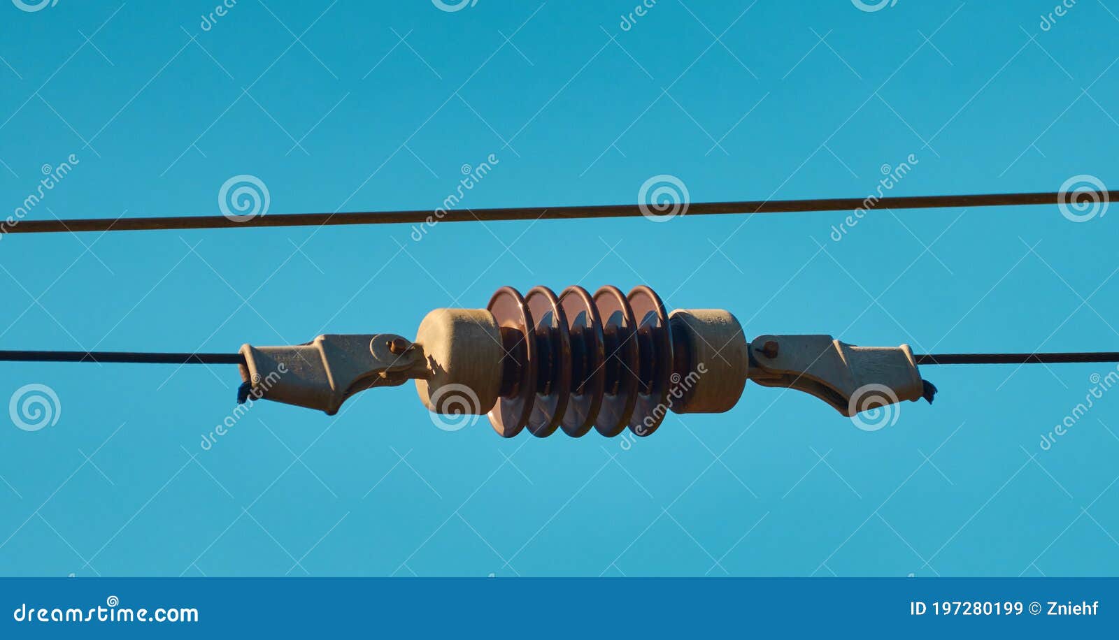 Cable and Wire with a Ceramic Insulator Against a Blue Sky Stock Image ...