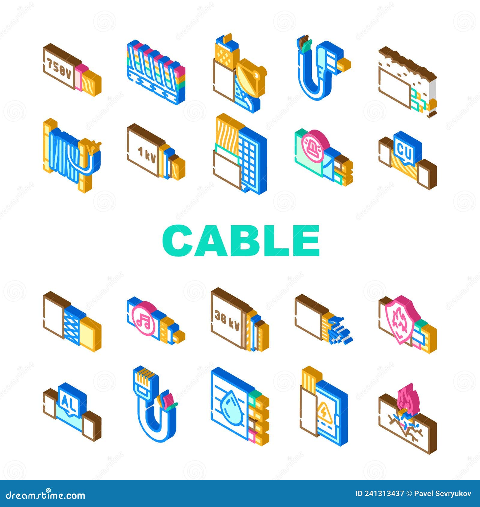 Cable Wire Electrical System Icons Set Vector Stock Vector ...
