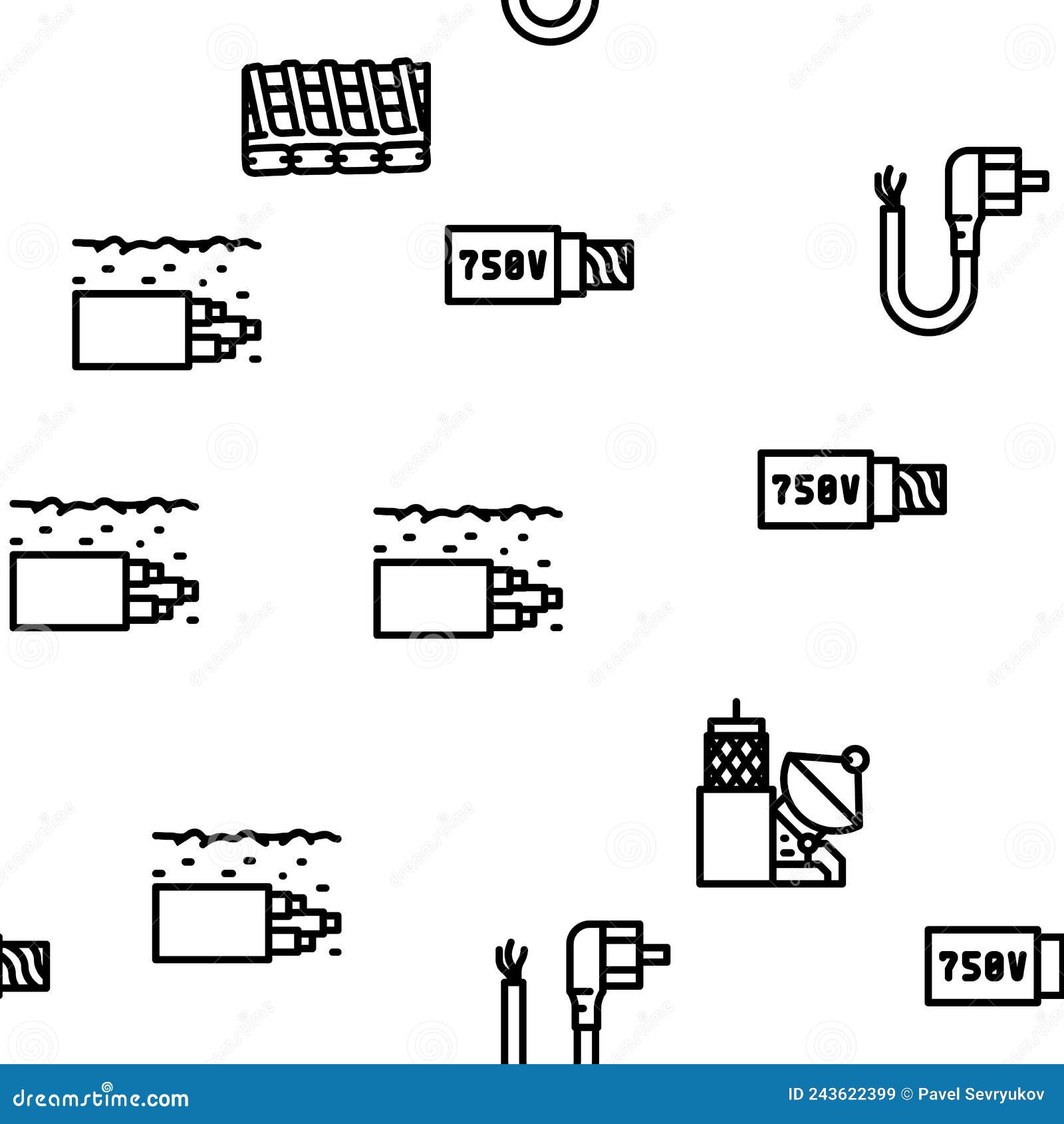 Cable Wire Electrical System Vector Seamless Pattern Stock Vector ...