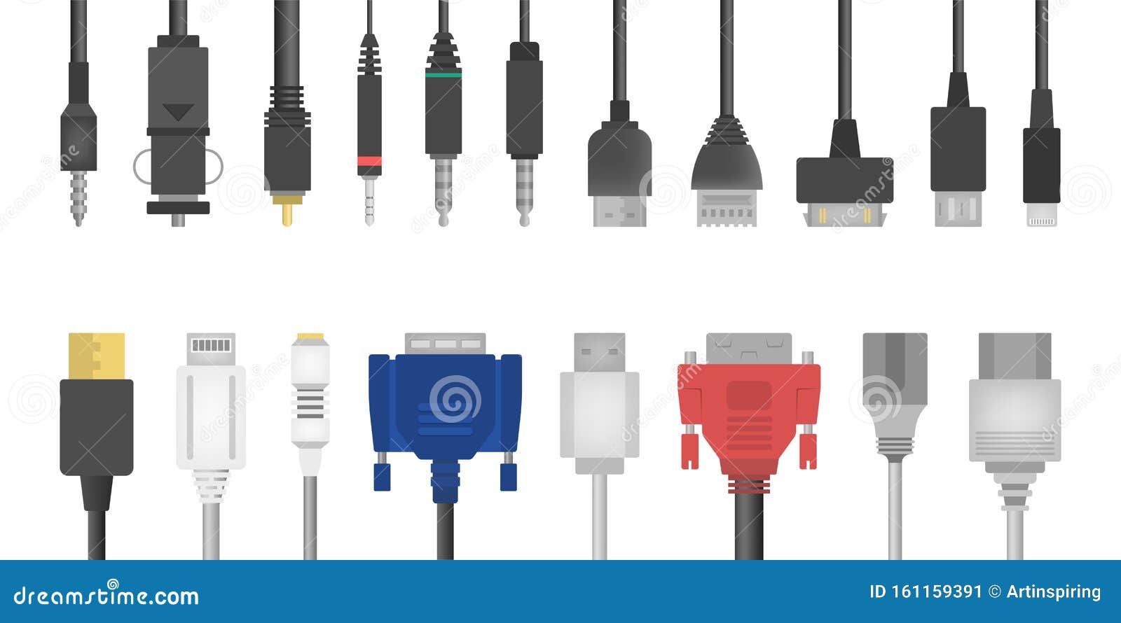 Cable Wire Set. Collection of Audio and Video Connector Stock Vector ...