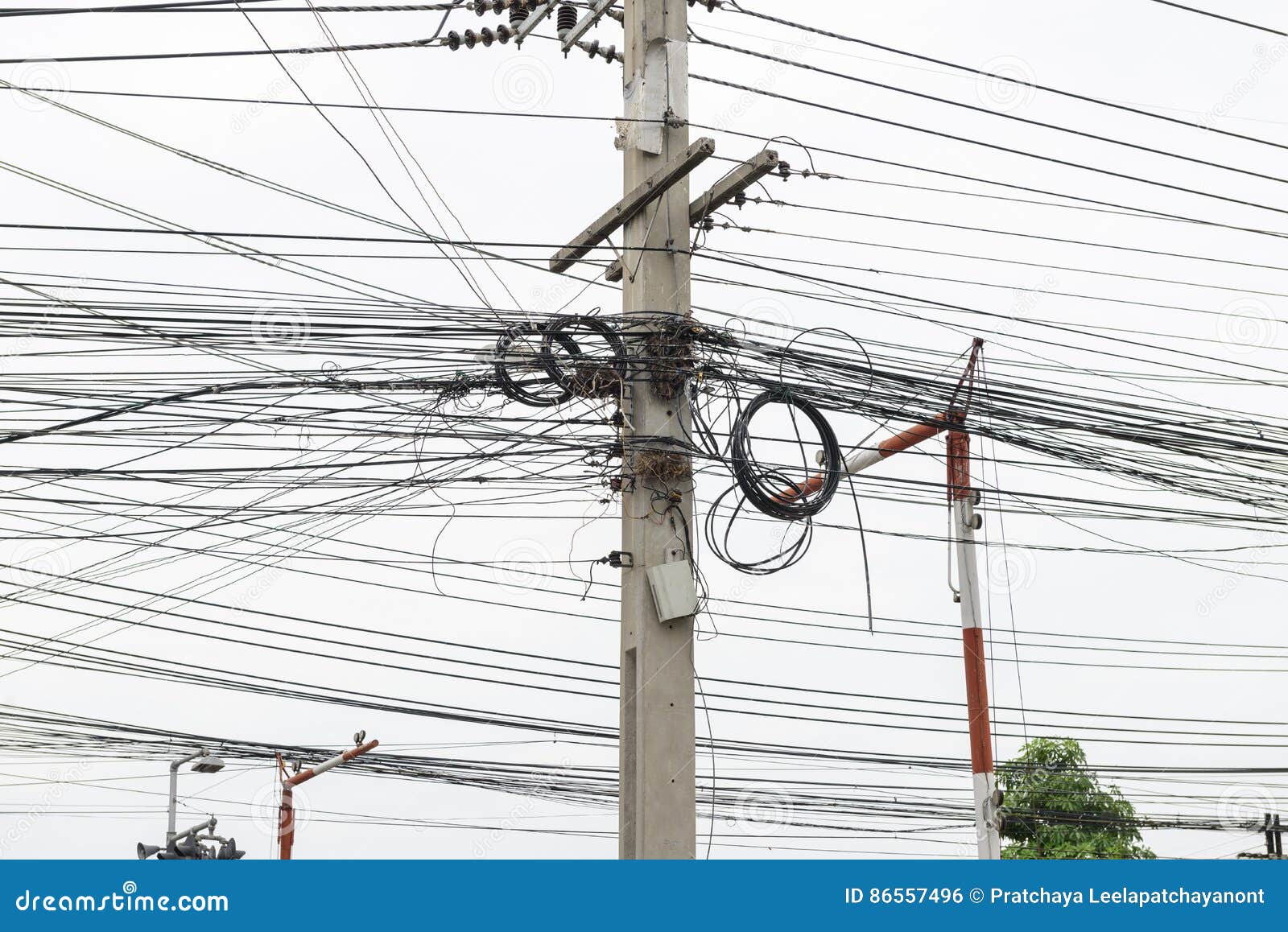 Cable and Wires on Electricity Post Stock Photo - Image of network ...