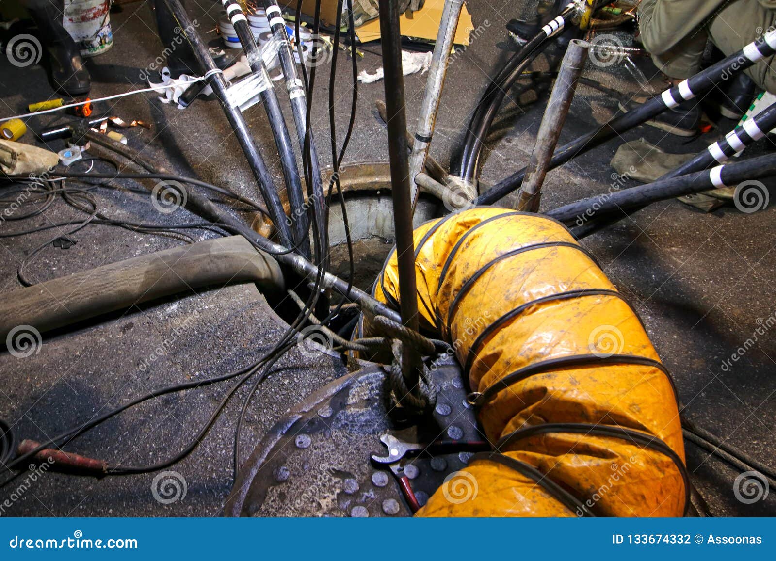 Cable wires on ground stock photo. Image of work, equipment - 133674332