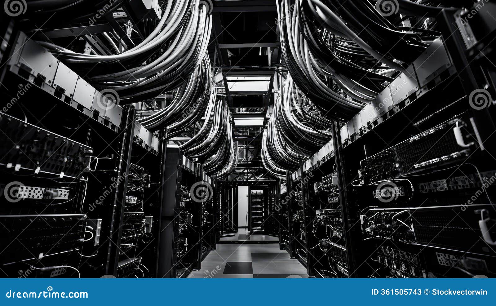 Cables Black and White Data Center Stock Illustration - Illustration of ...