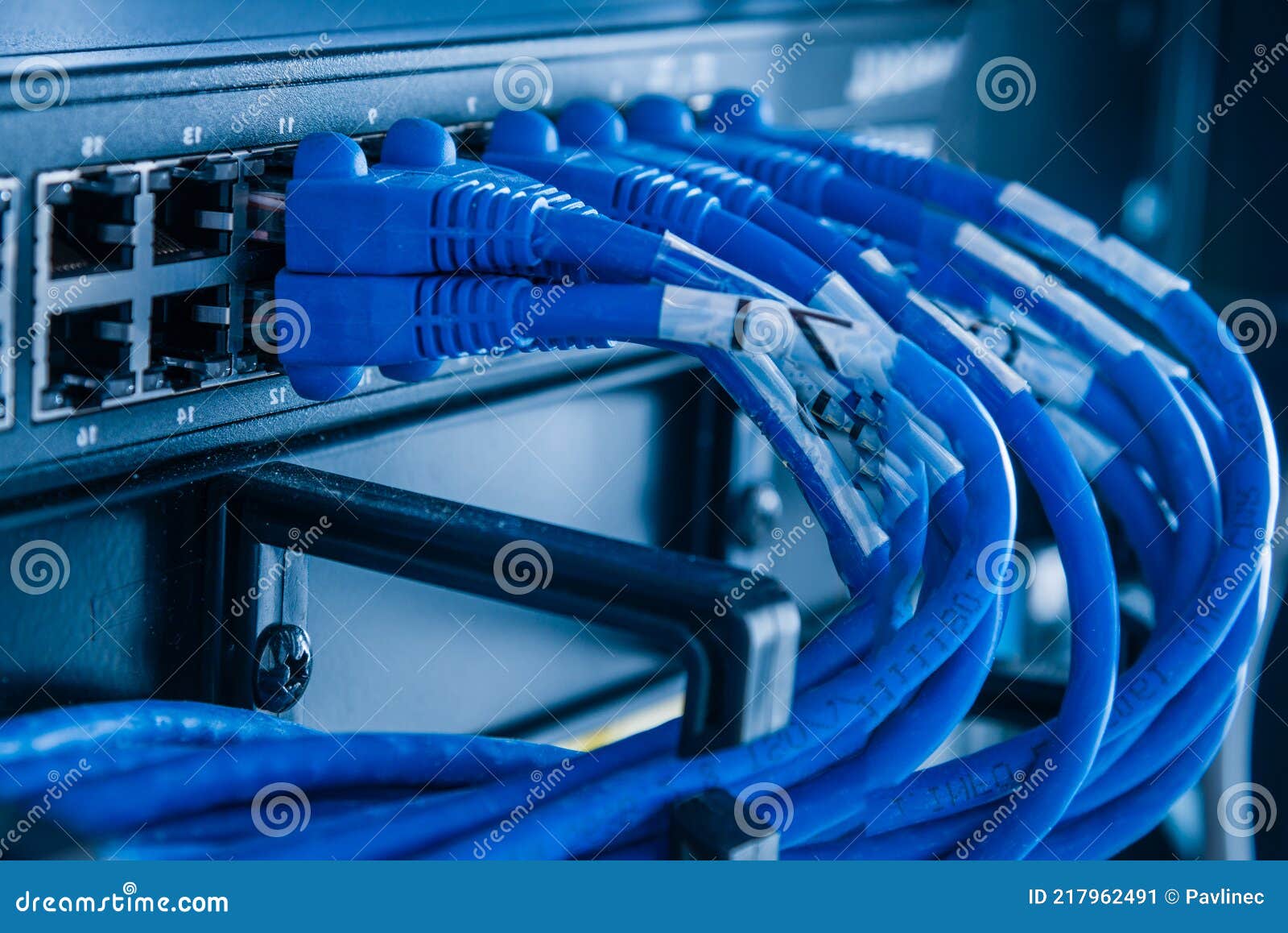 Cables Blue Ethernet Conectados Al Conmutador Imagen de archivo ...