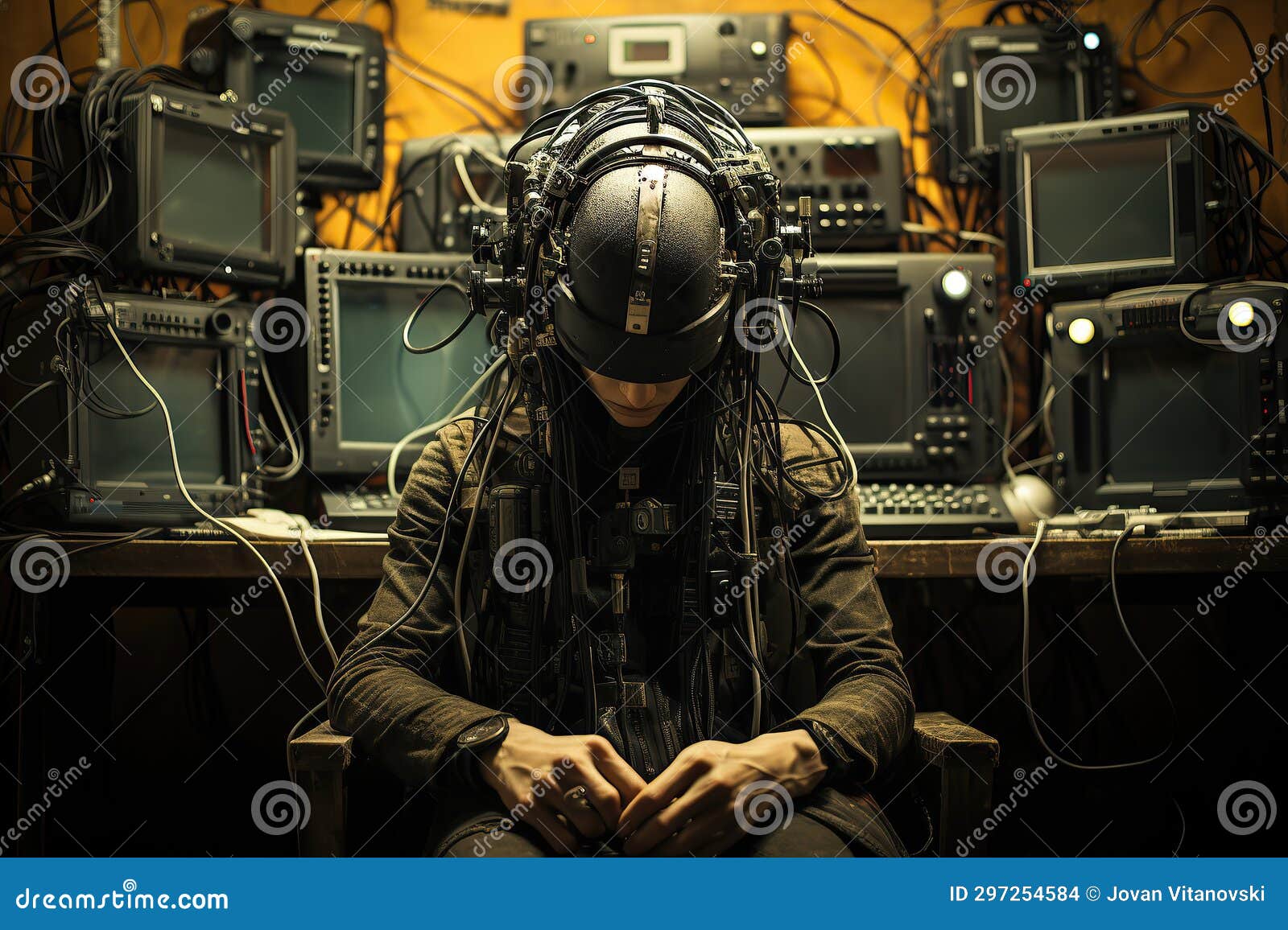 Cables Come Out of a Man S Head Stock Illustration - Illustration of ...