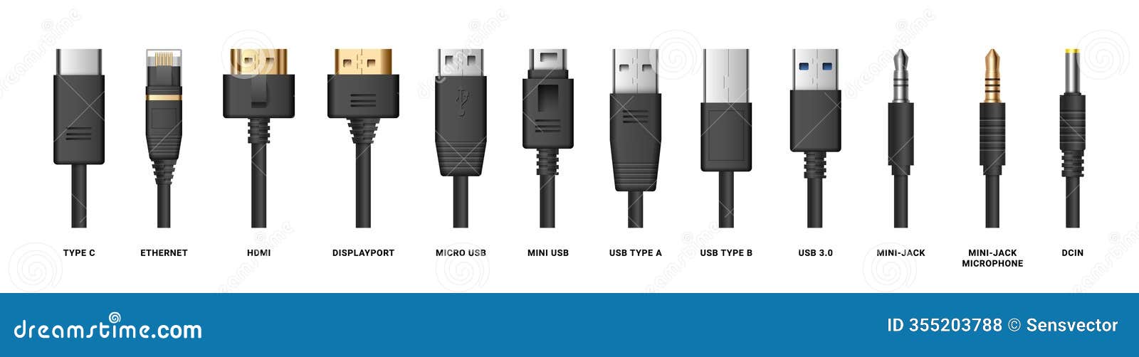 Computer Type Ports and Cables Connectors Stock Illustration ...